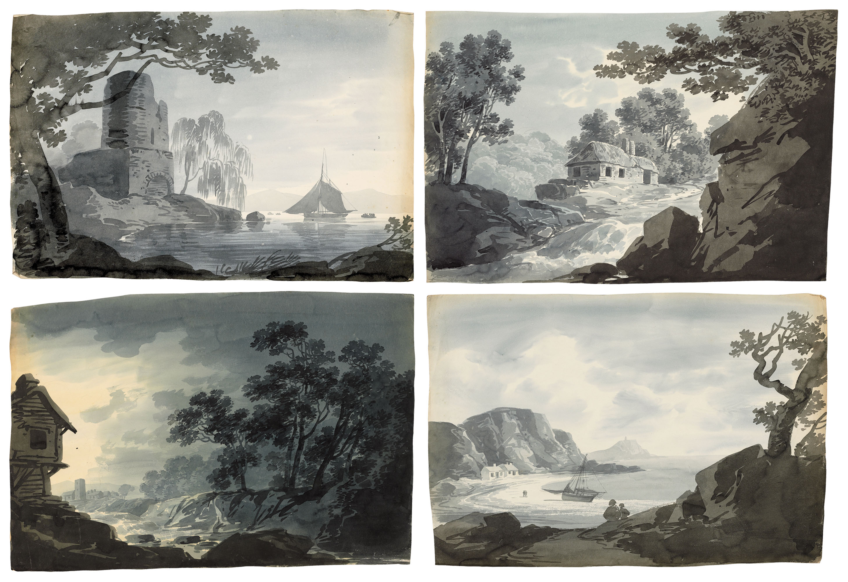 WILLIAM PAYNE, O.W.S. (LONDON 1754-1833), Six landscape studies: A ship ...