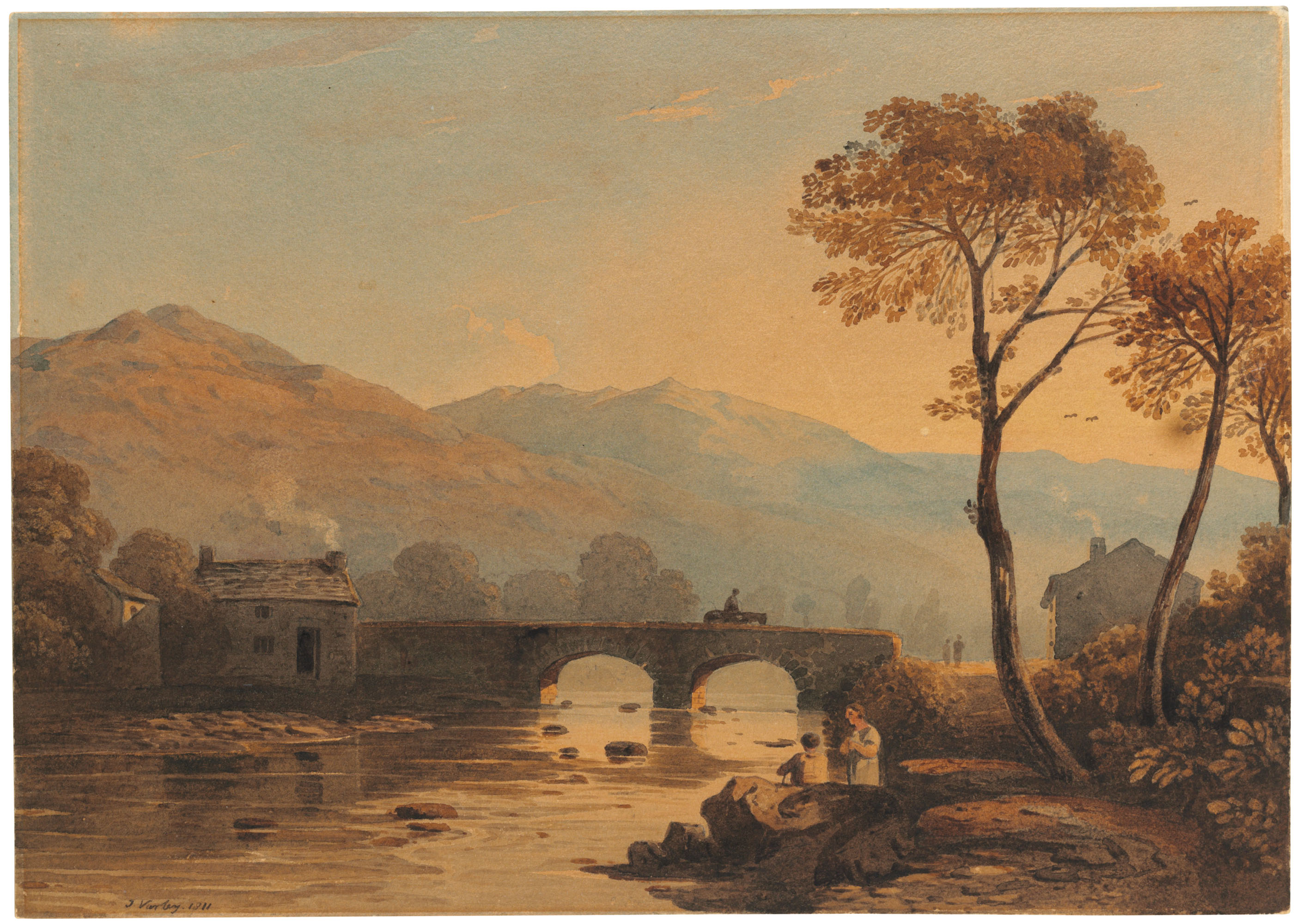 JOHN VARLEY, O.W.S. (LONDON 1778-1842), Bedgellert Bridge, Wales ...