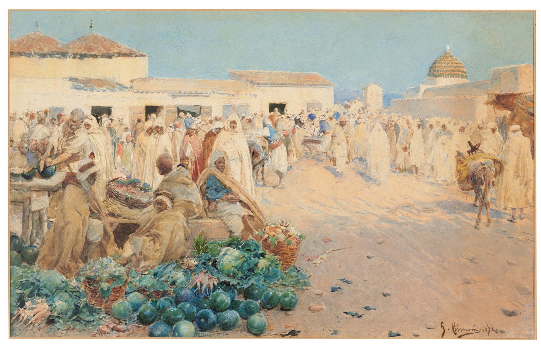 Gustavo Simoni (Italian, 1845-1926), A busy market, North Africa ...