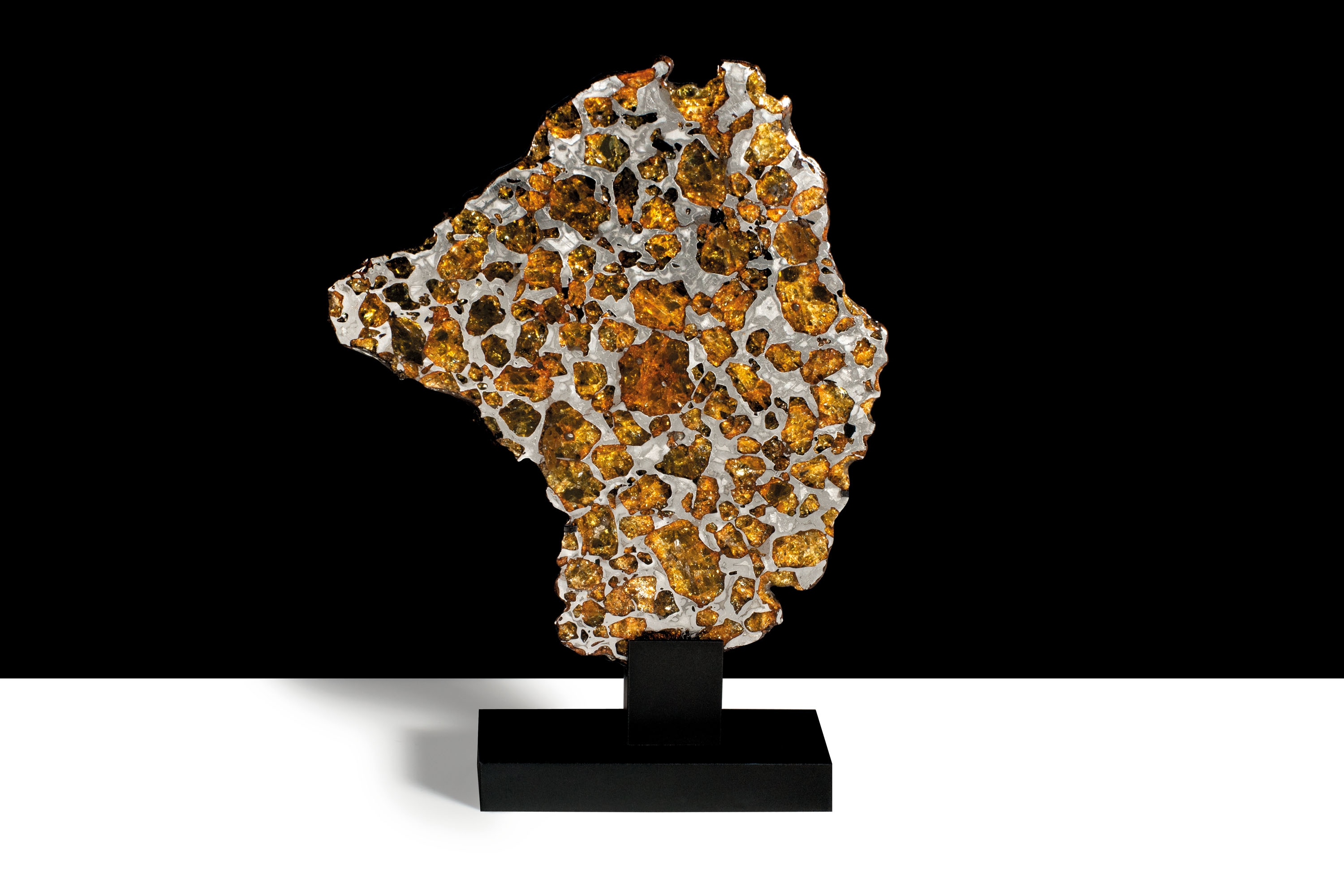 EXTRATERRESTRIAL PERIDOT IN COMPLETE SLICE OF AN IMILAC PALLASITE ...