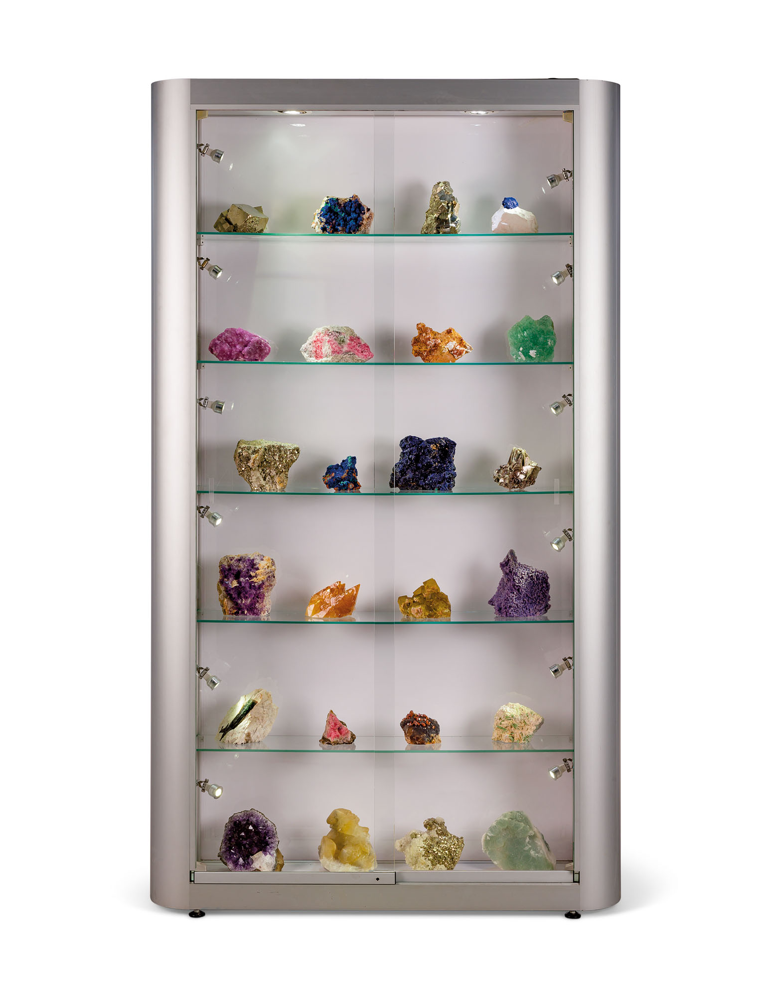 A MODERN COLLECTOR'S CABINET WITH TWENTY FOUR FINE MINERAL SPECIMENS ...