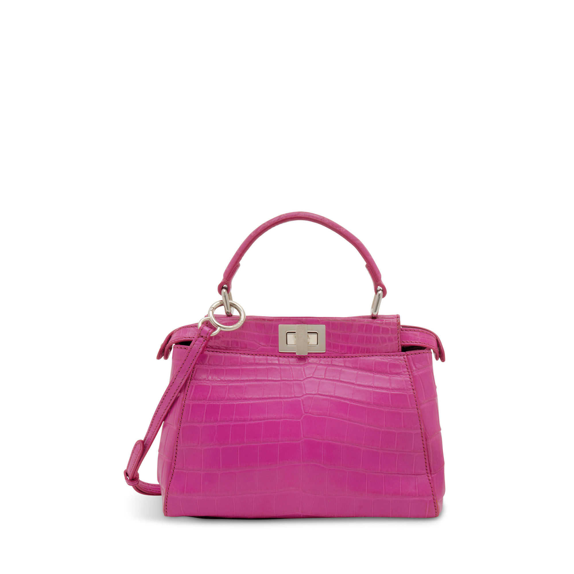 A MATTE FUCHSIA NILOTICUS CROCODILE MINI PEEKABOO WITH SILVER HARDWARE ...