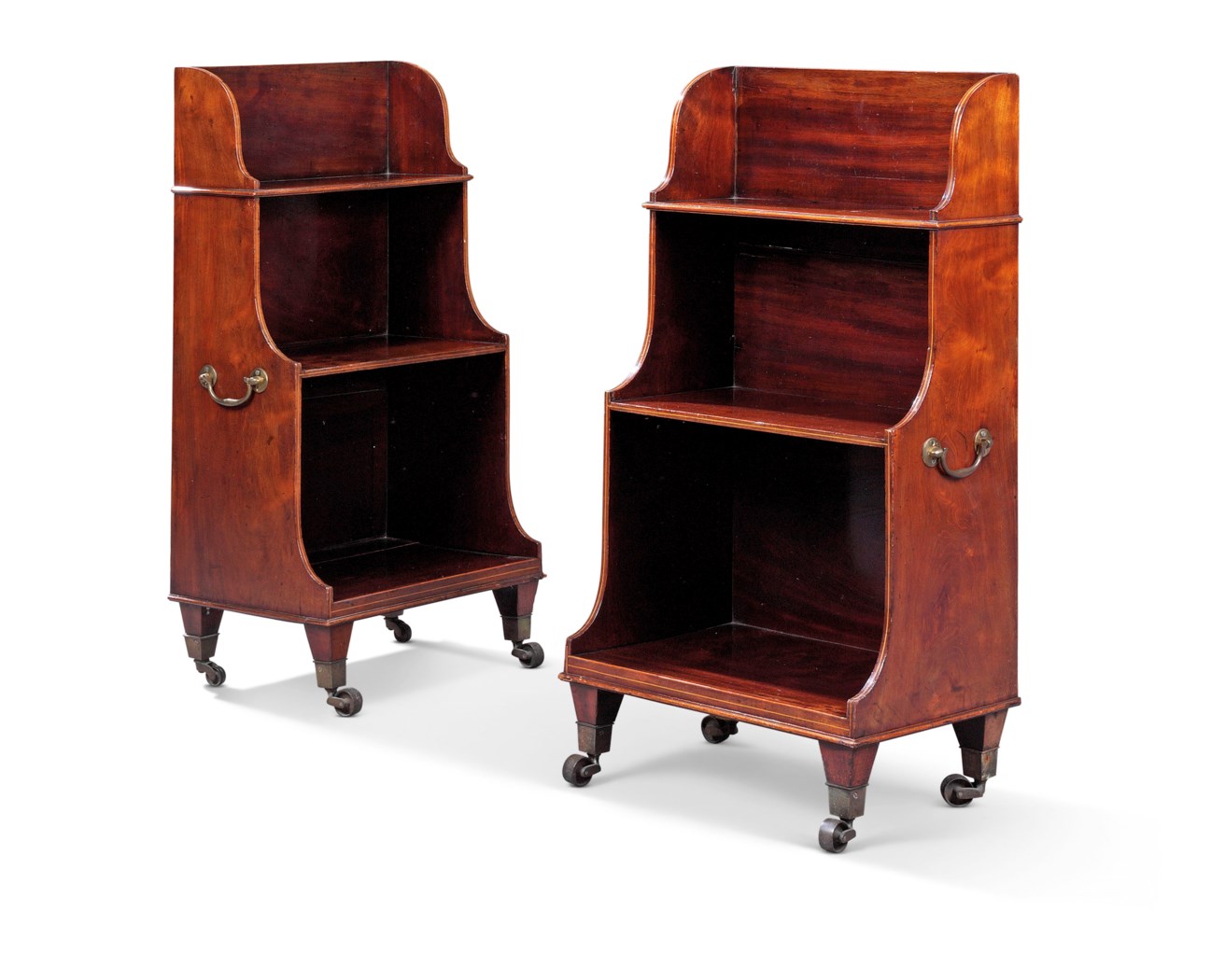 A PAIR OF REGENCY MAHOGANY SMALL WATERFALL BOOKCASES