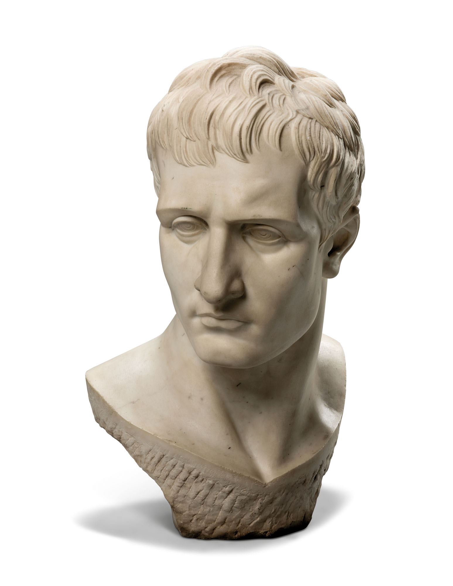 AN ITALIAN WHITE MARBLE OVER-LIFESIZE BUST OF THE EMPEROR NAPOLEON ...