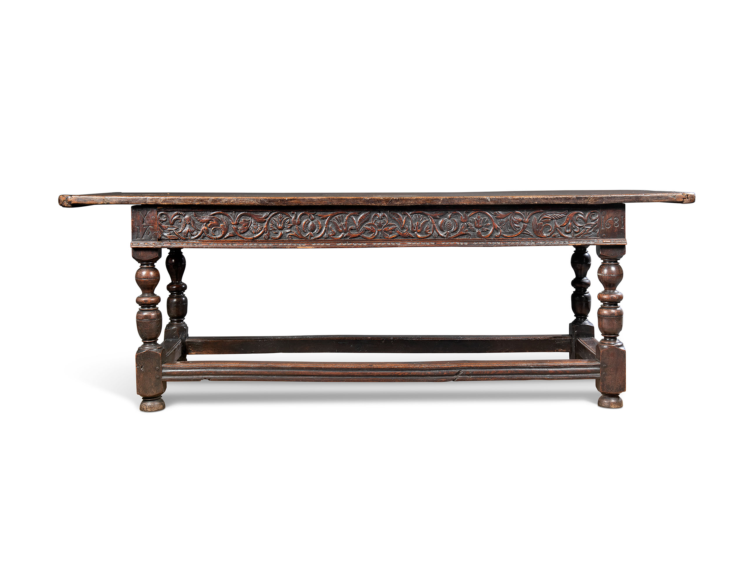 AN ENGLISH OAK REFECTORY TABLE, CONSTRUCTED FROM 17TH CENTURY AND LATER ...