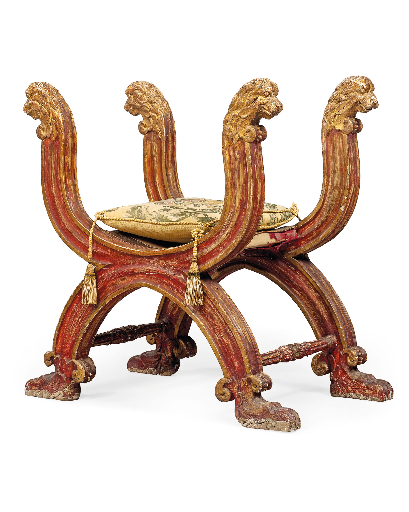 AN ITALIAN RED-PAINTED AND PARCEL-GILT CURULE STOOL, SECOND HALF 19TH ...