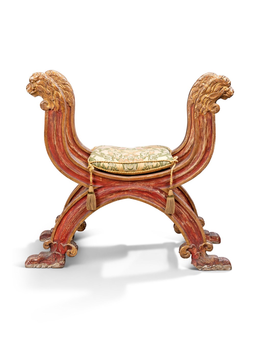 AN ITALIAN RED-PAINTED AND PARCEL-GILT CURULE STOOL, SECOND HALF 19TH ...