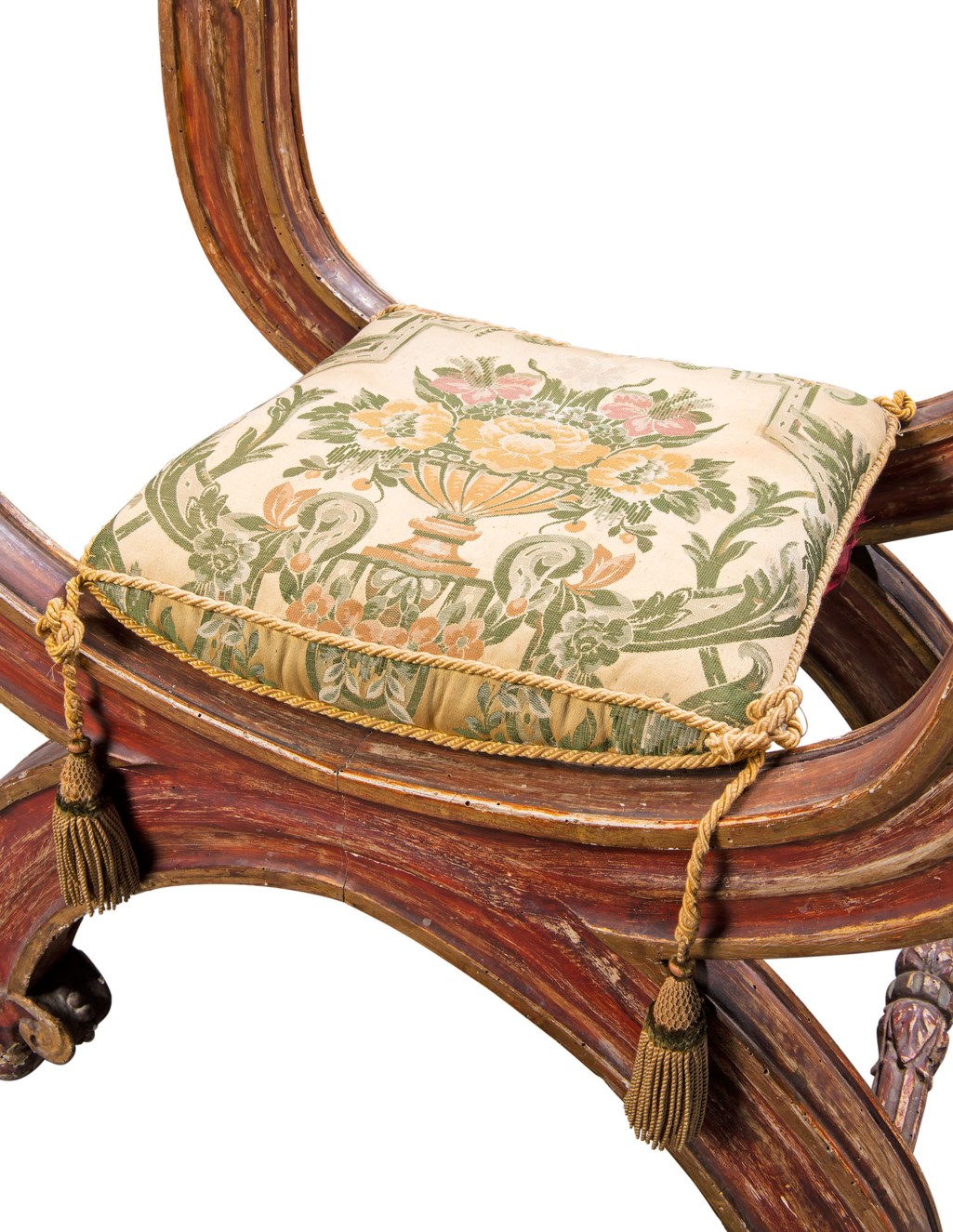 AN ITALIAN RED-PAINTED AND PARCEL-GILT CURULE STOOL, SECOND HALF 19TH ...