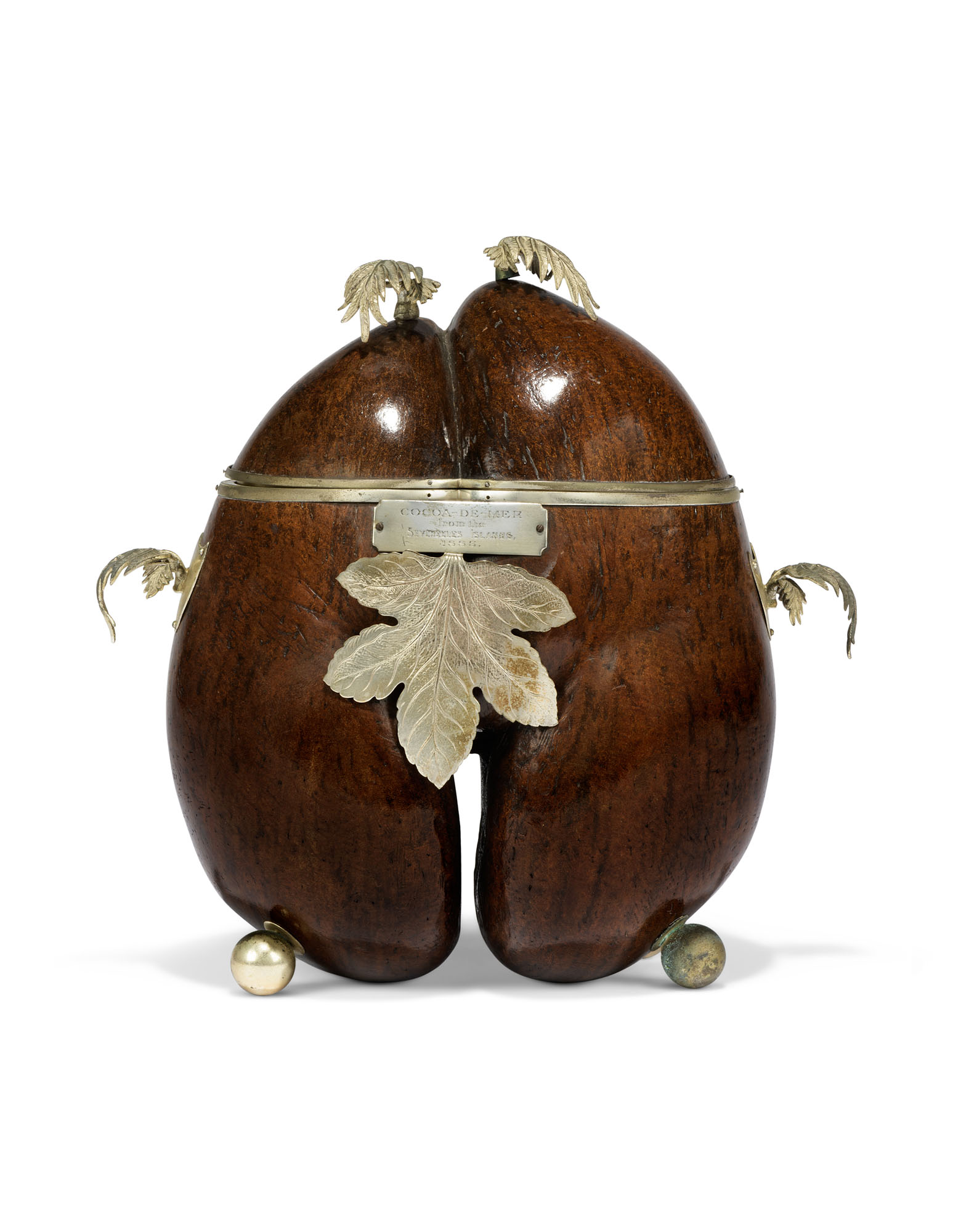 A VICTORIAN SILVER-PLATE-MOUNTED COCO-DE-MER CONTAINER, SEYCHELLES ...