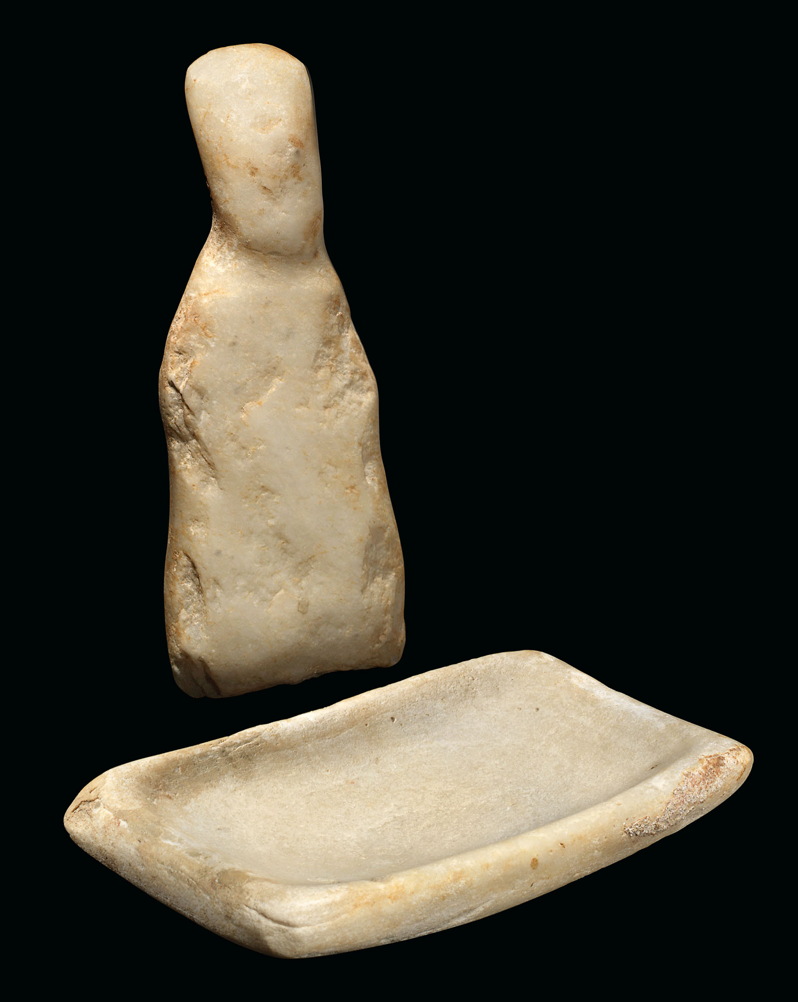 A CYCLADIC MARBLE SCHEMATIC IDOL AND PALETTE - auctions & price archive