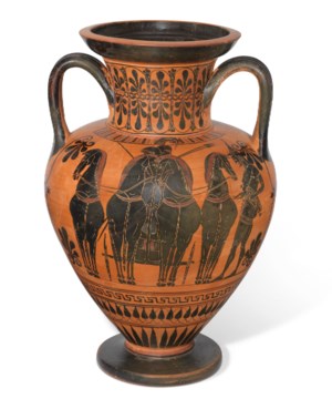 AN ATTIC BLACK-FIGURED AMPHORA, MANNER OF THE ANTIMENES PAINTER, CIRCA ...