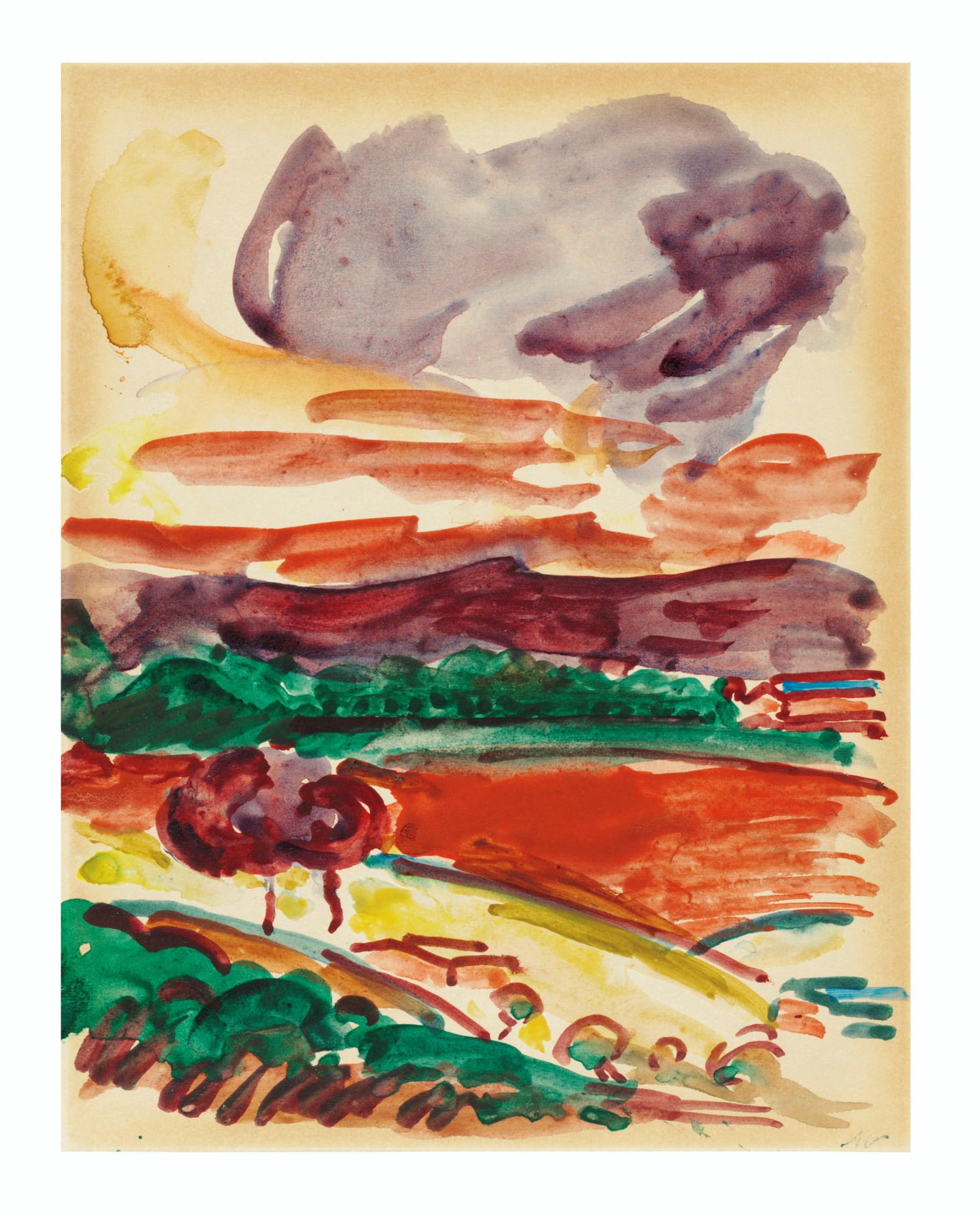 Sir Matthew Smith (1879-1959), Mediterranean landscape with trees (i ...