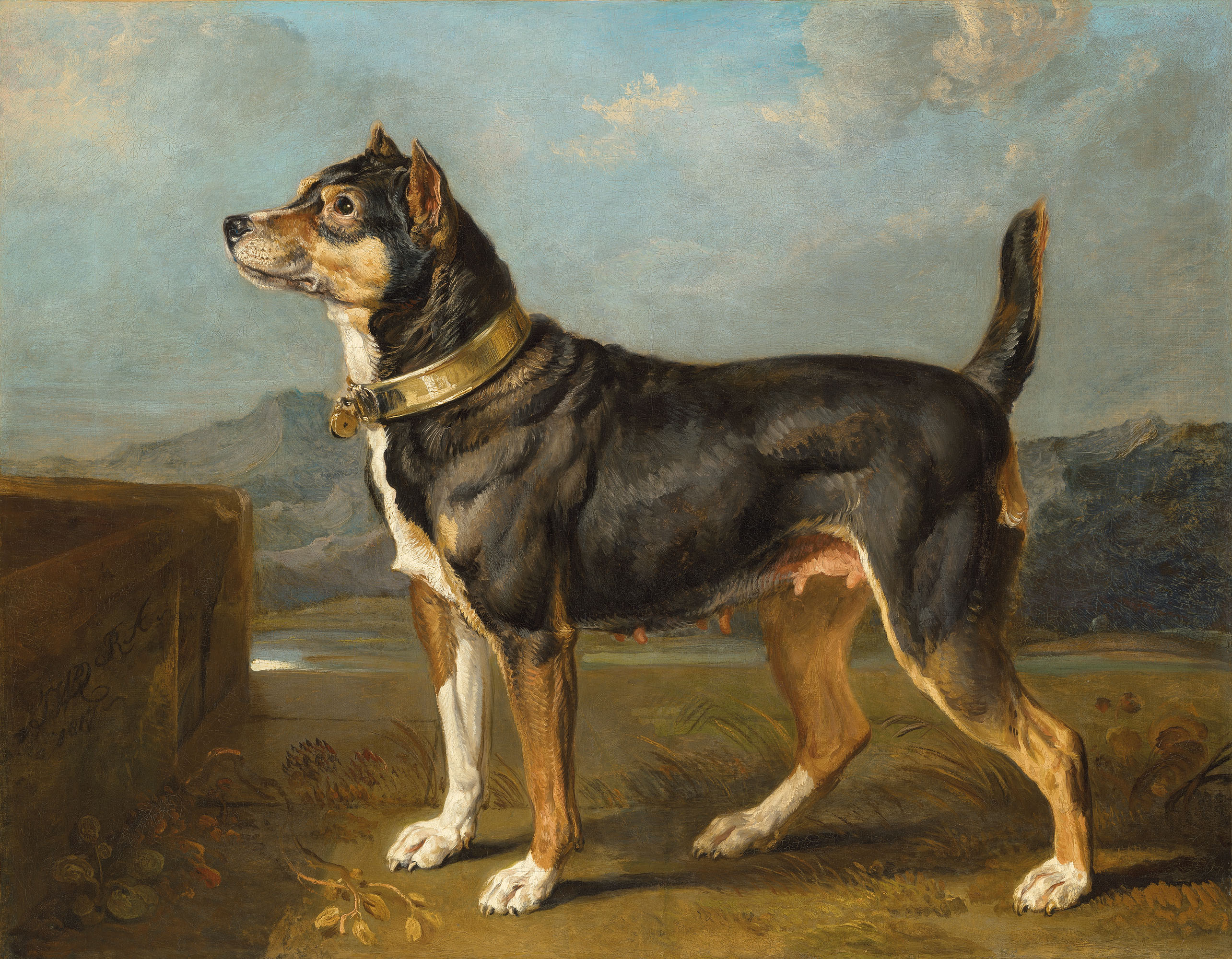 JAMES WARD (LONDON 1769-1859 CHESHUNT), A terrier in a landscape ...