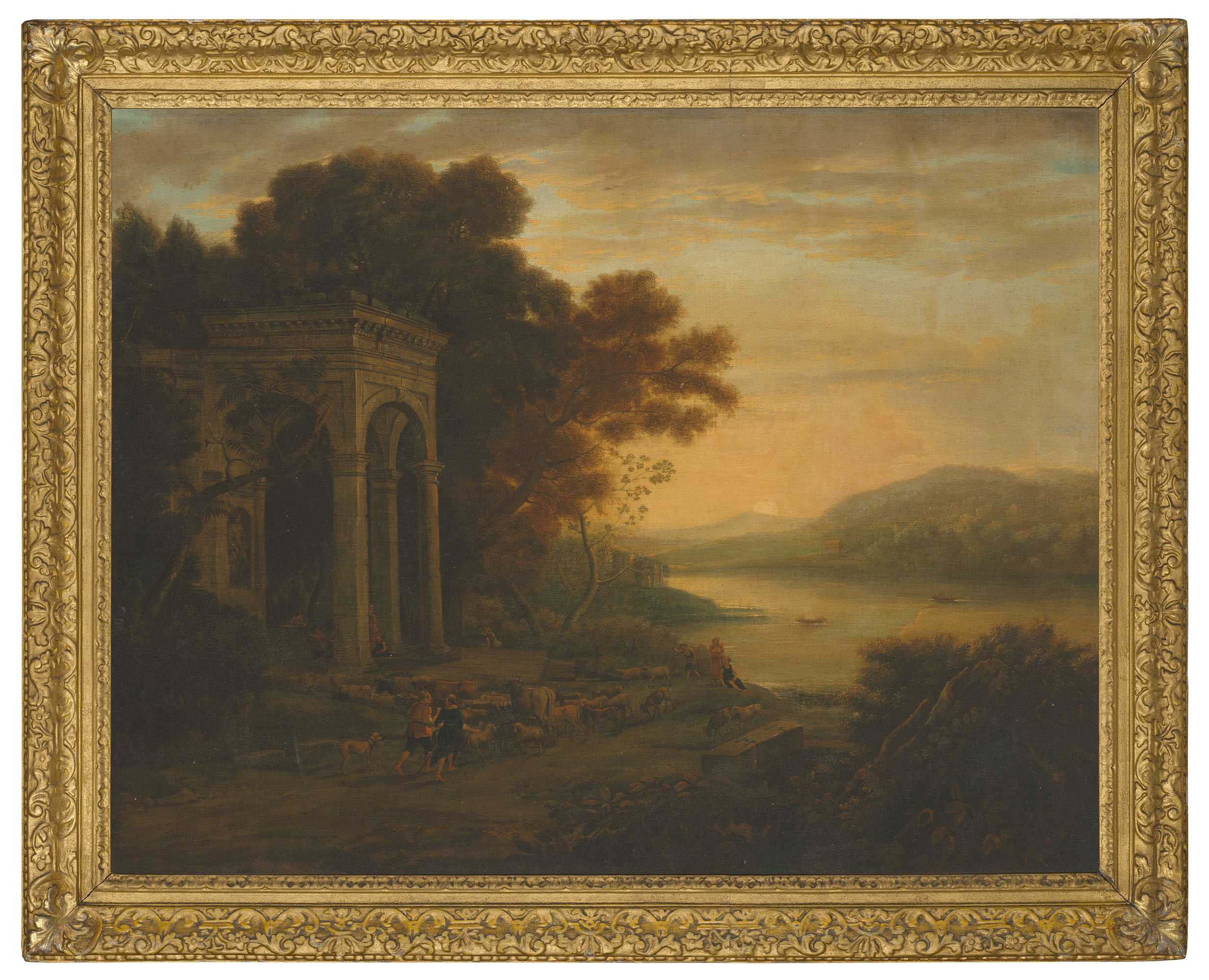 FOLLOWER OF CLAUDE GELLÉE, CALLED CLAUDE LORRAIN, A classical landscape ...