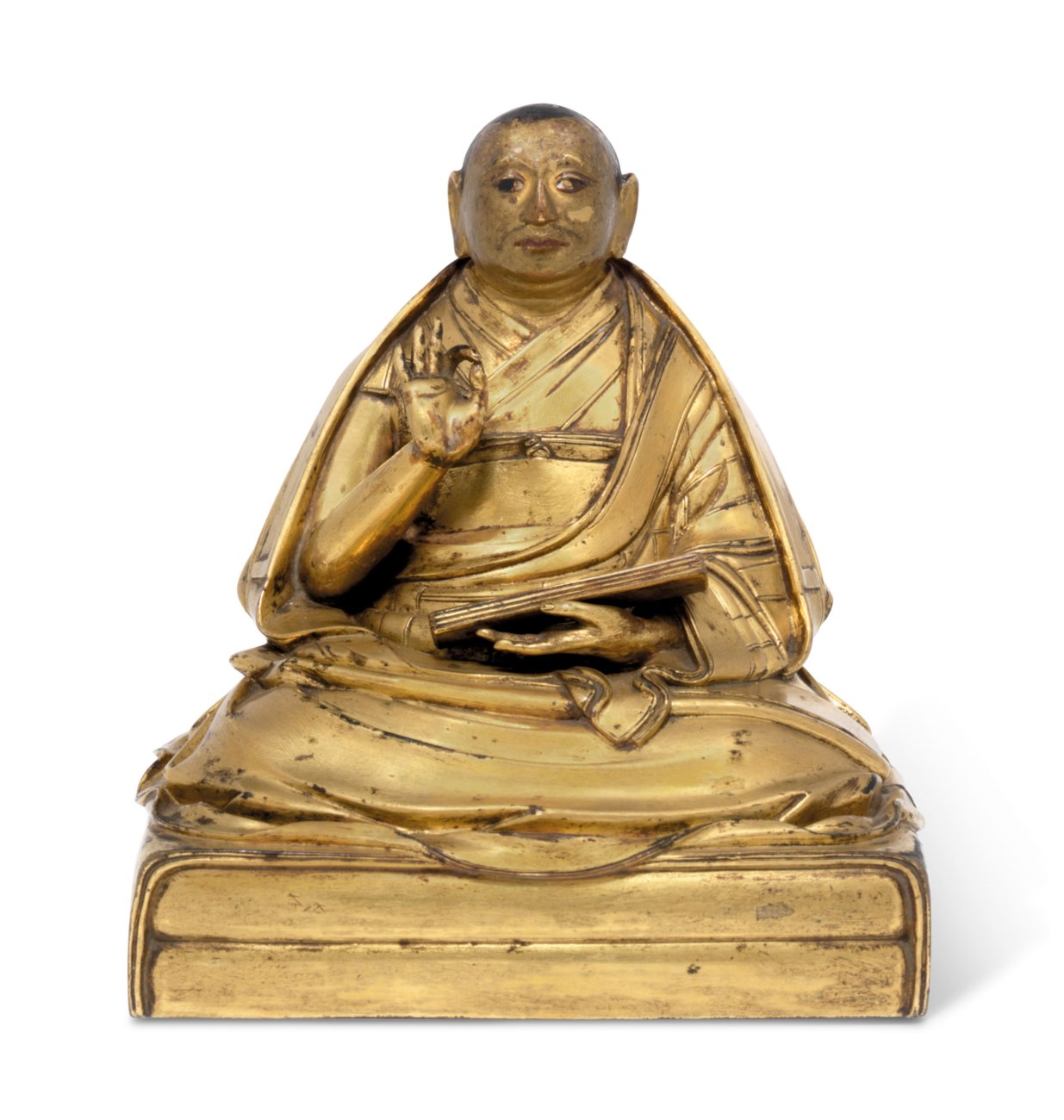 A SMALL GILT-BRONZE FIGURE OF THE FIFTH DALAI LAMA, NGAWANG LOSANG ...