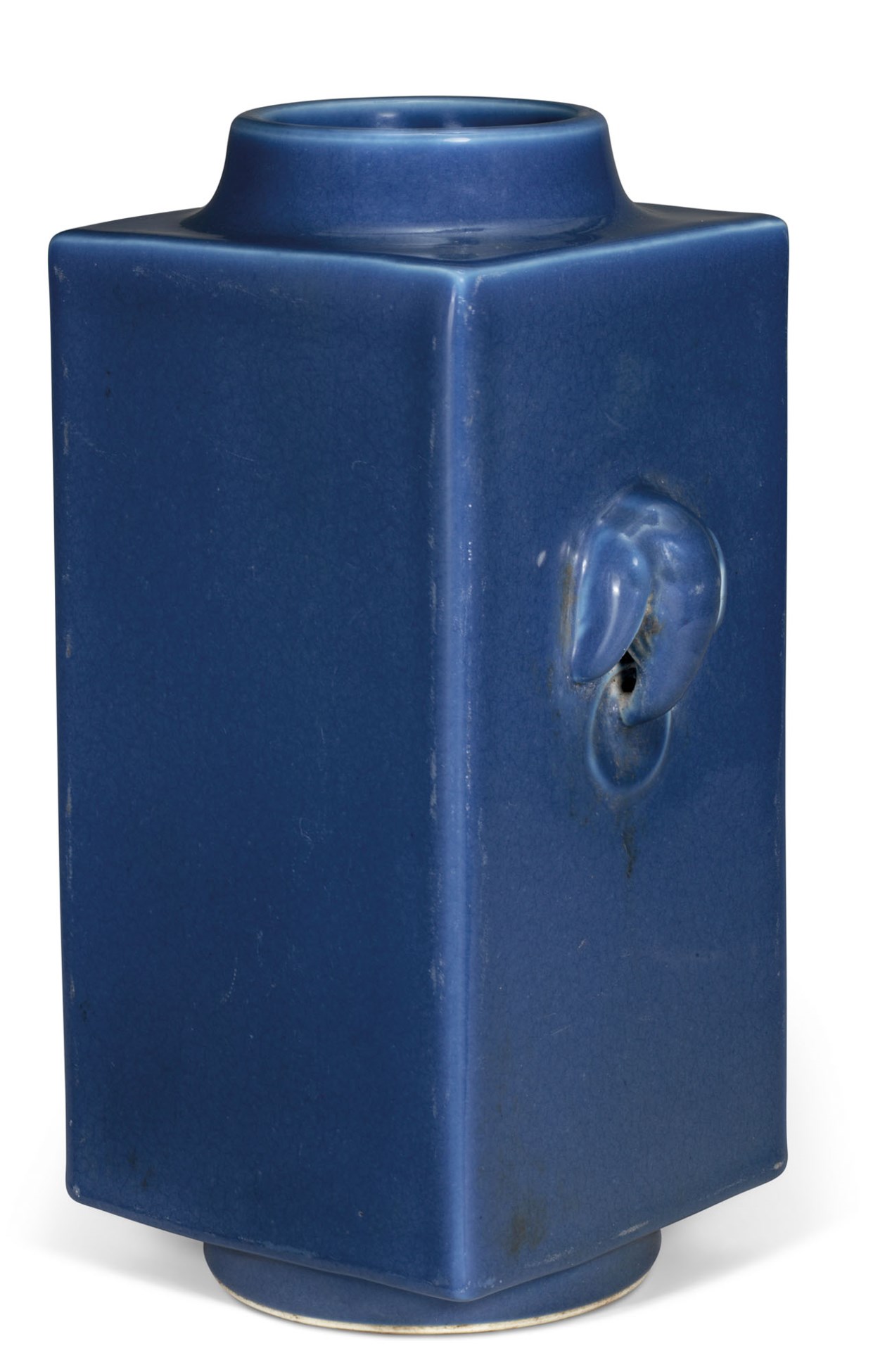 A BLUE-GLAZED SQUARE-SECTION VASE, CONG, GUANGXU SIX-CHARACTER MARK AND ...
