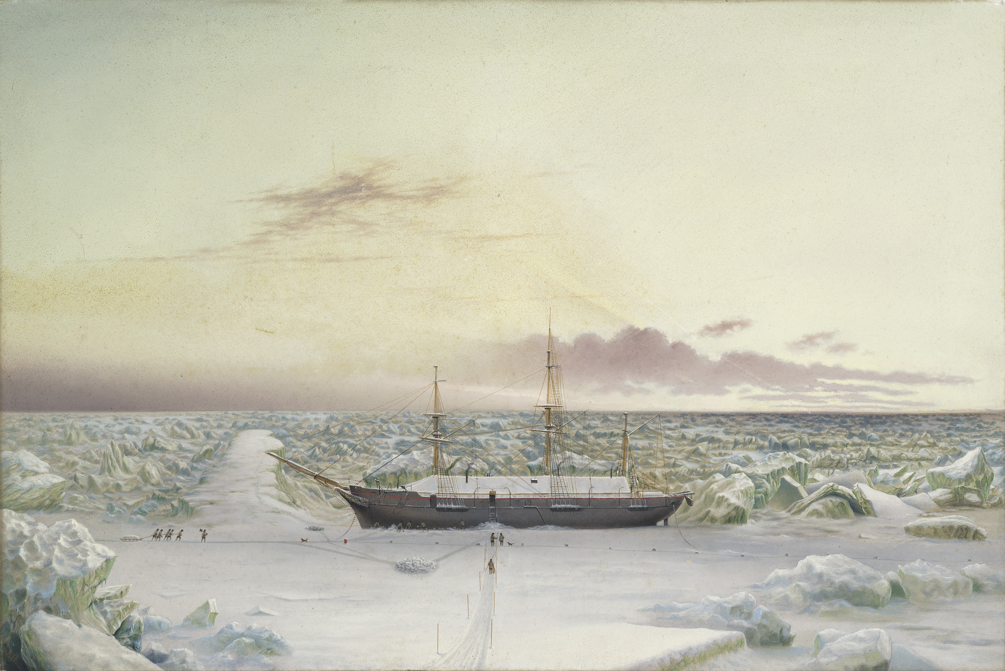 J. Hamer (19th Century), H.M.S. "Alert" about to winter off Floeberg ...