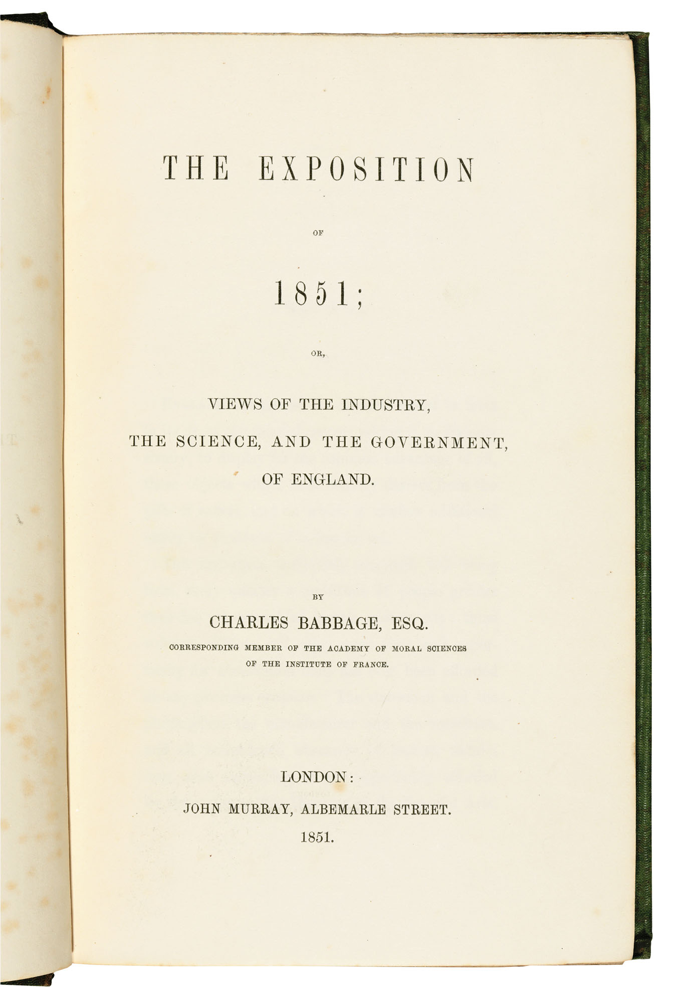 Charles Babbage (1791-1871)., The Exposition of 1851. | Christie’s