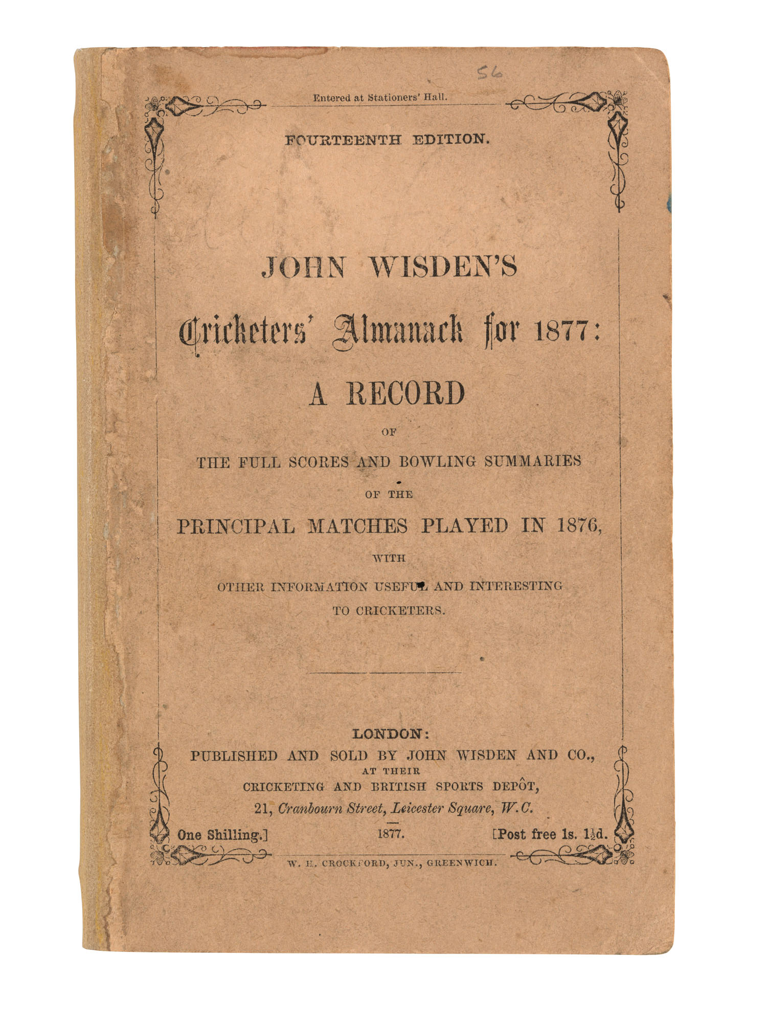 John Wisden (1826-1884), Cricketers' Almanack for 1877 | Christie’s