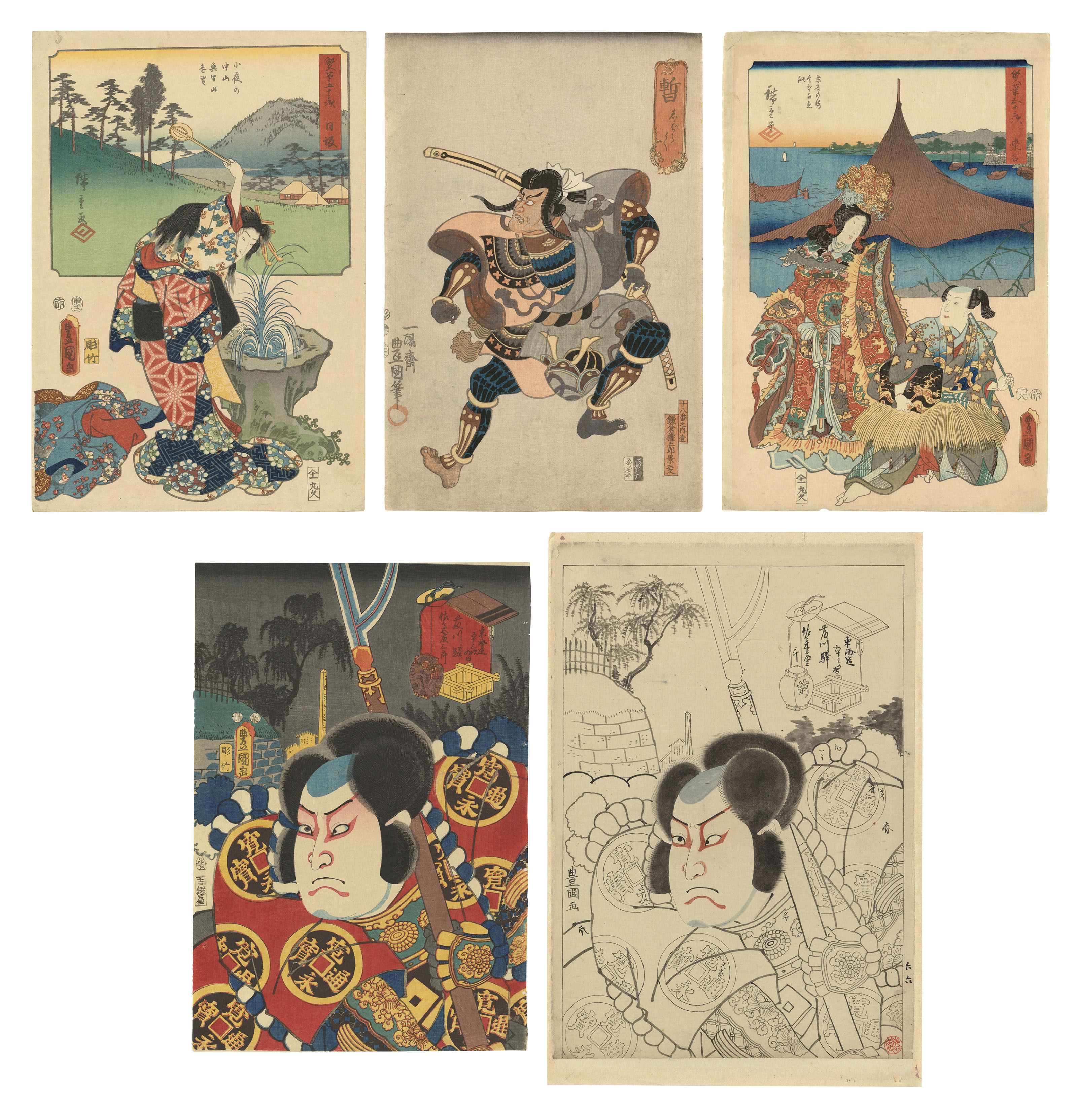 UTAGAWA HIROSHIGE (1797-1858) UTAGAWA KUNISADA (1786-1864), Four ...
