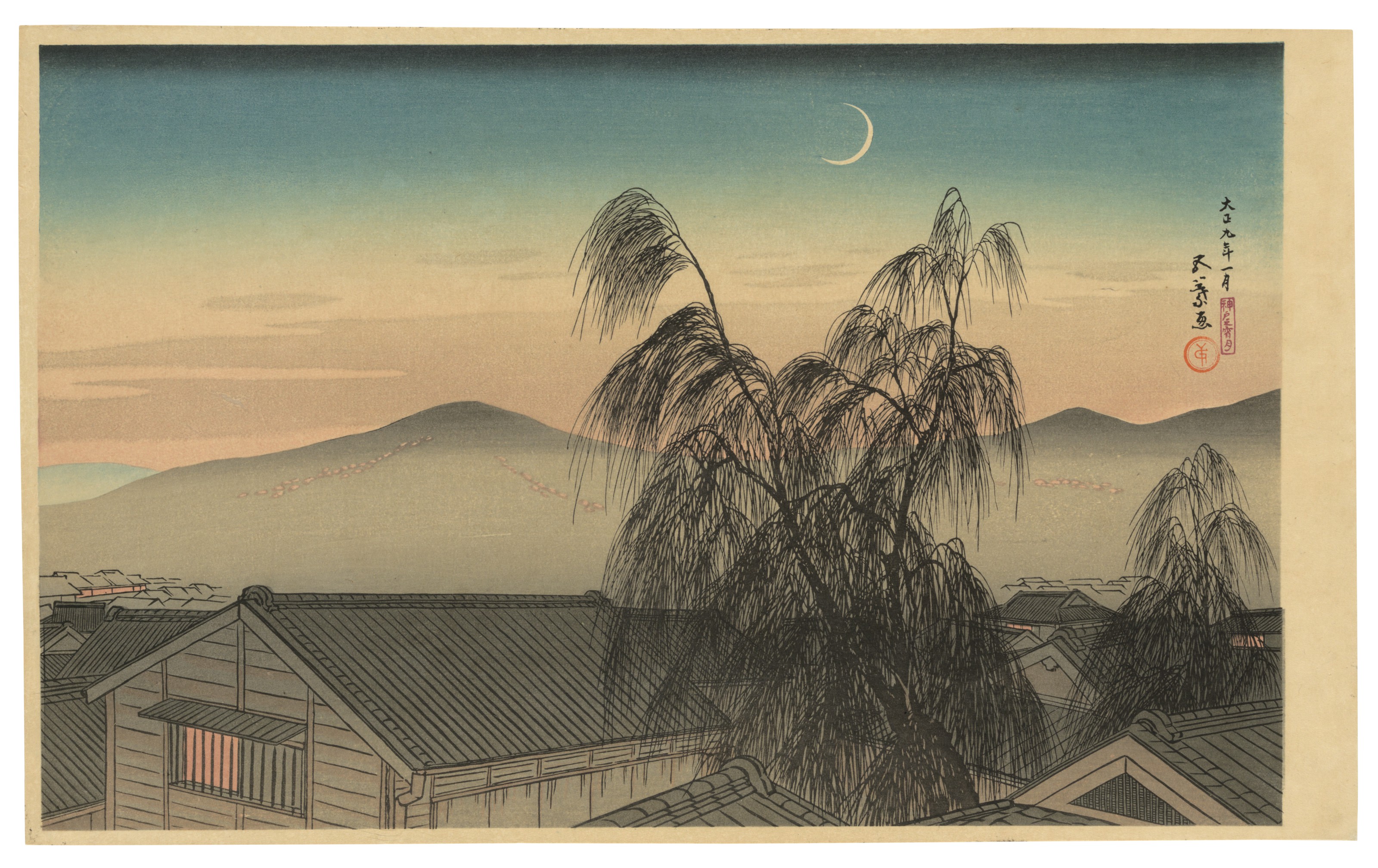 HASHIGUCHI GOYO (1881-1921), Evening Moon Over Kobe (Kobe no yoitzuki ...