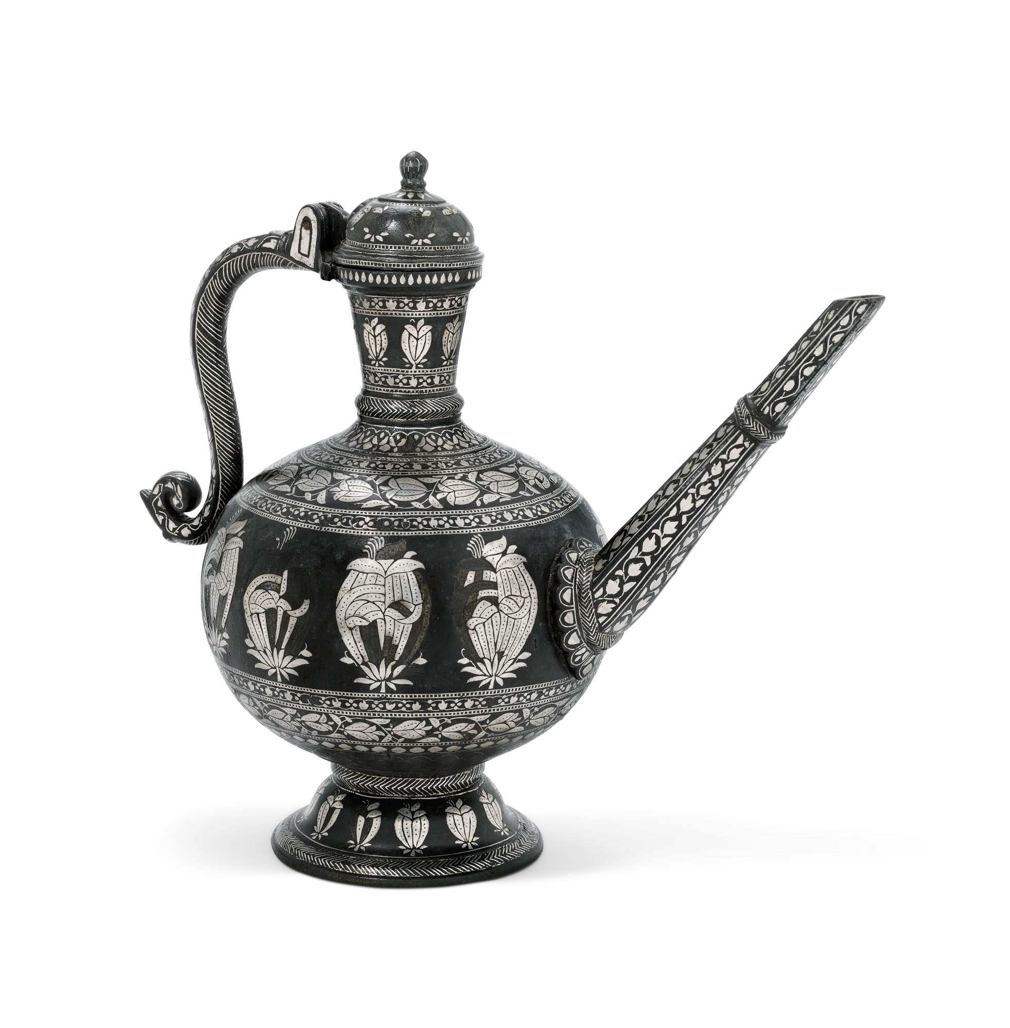 A FINE SILVER-INLAID BIDRI EWER, BIDAR, DECCAN, INDIA, 18TH CENTURY ...
