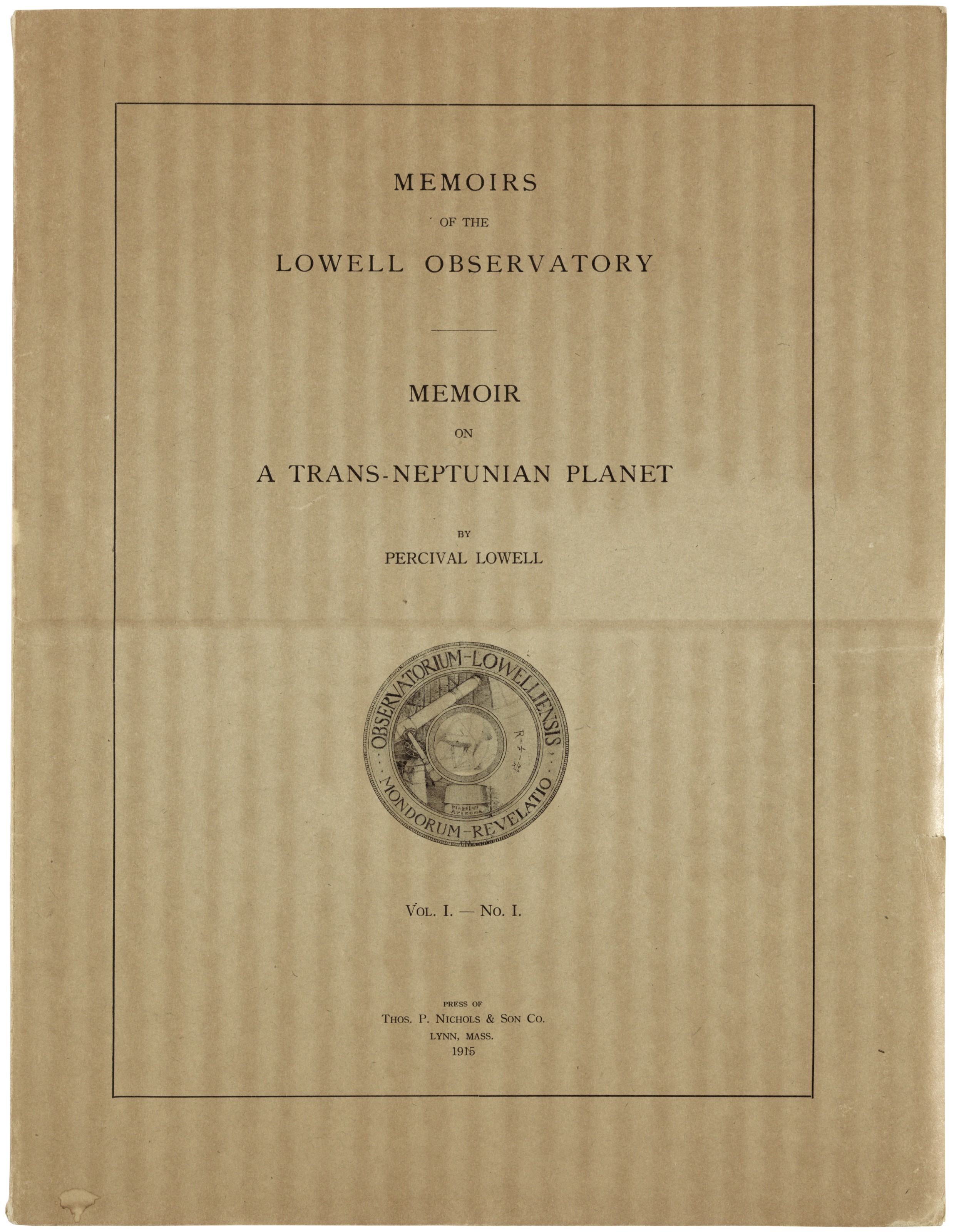 A planet beyond Neptune, Percival Lowell. 1915 | Christie’s