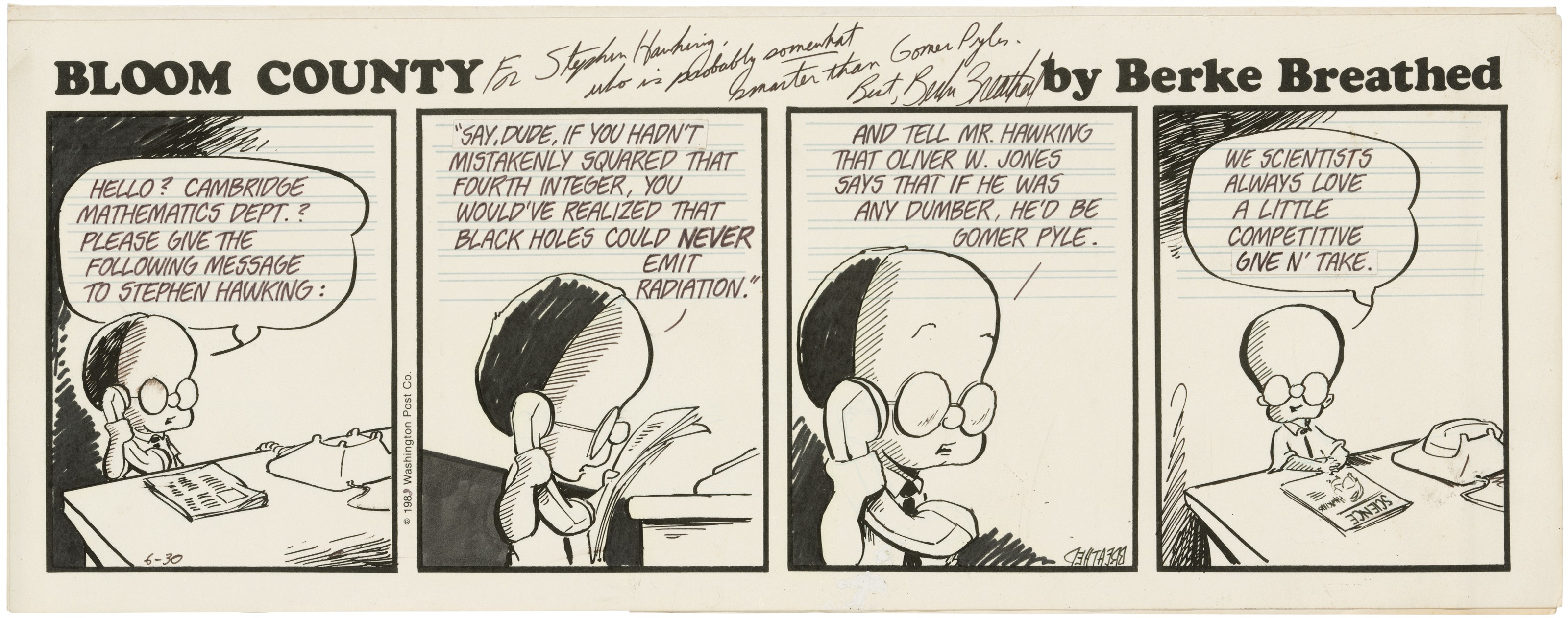 Stephen Hawking in Bloom County, Berkeley Breathed. 30 June 1988 ...