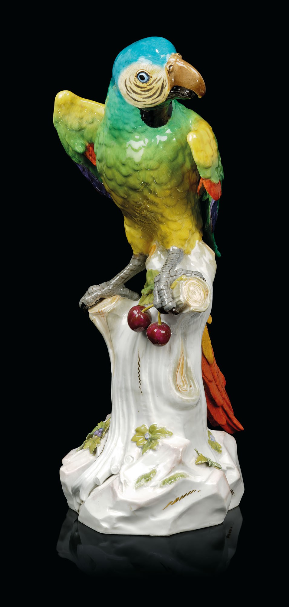 TWO LARGE MEISSEN PORCELAIN MODELS OF PARROTS, LATE 19TH CENTURY, BLUE ...