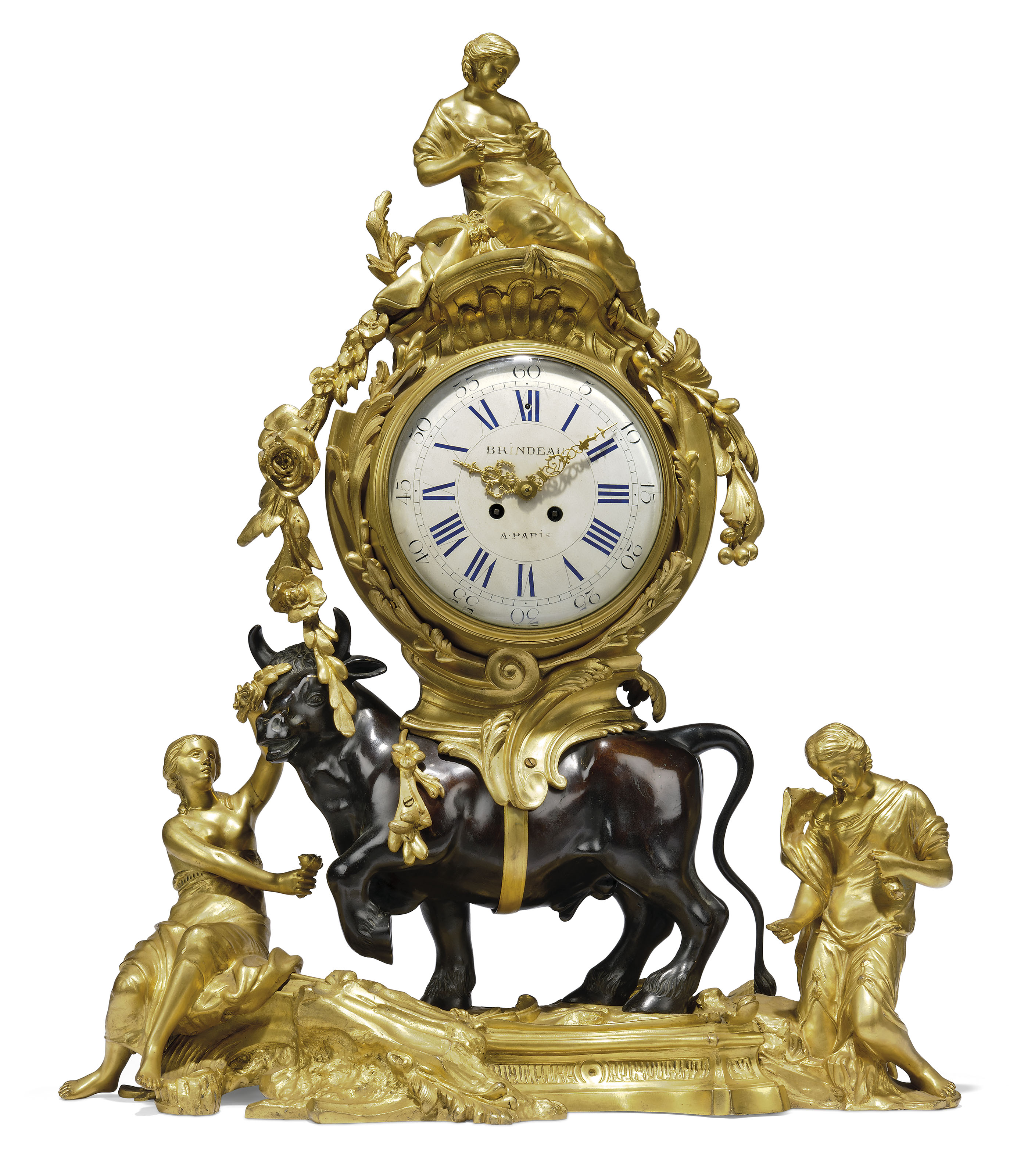 A FRENCH GILT AND PATINATED-BRONZE MANTLE CLOCK, OF LOUIS XV STYLE ...