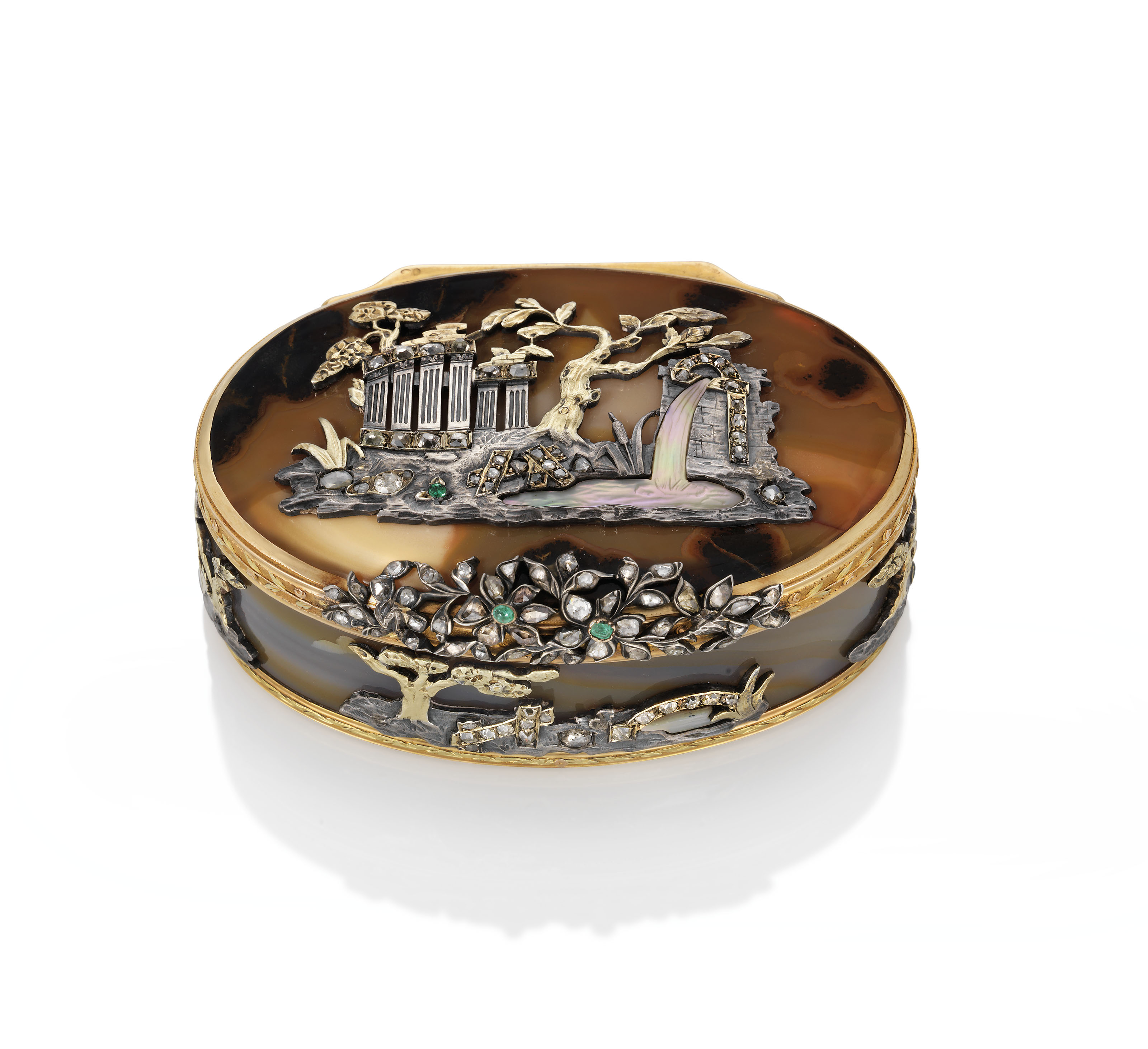A GERMAN JEWELLED VARI-COLOUR GOLD-MOUNTED HARDSTONE SNUFF-BOX, THE BOX ...