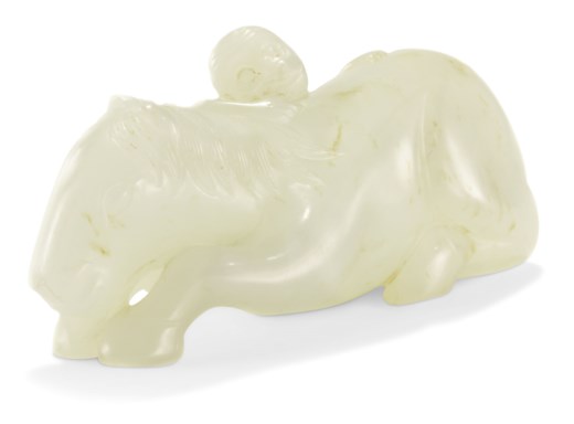 A SMALL WHITE JADE 'HORSE AND MONKEY' CARVING, 18TH CENTURY | Christie’s