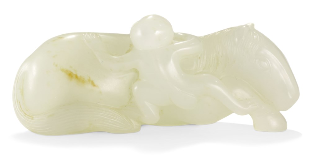 A SMALL WHITE JADE 'HORSE AND MONKEY' CARVING, 18TH CENTURY | Christie’s