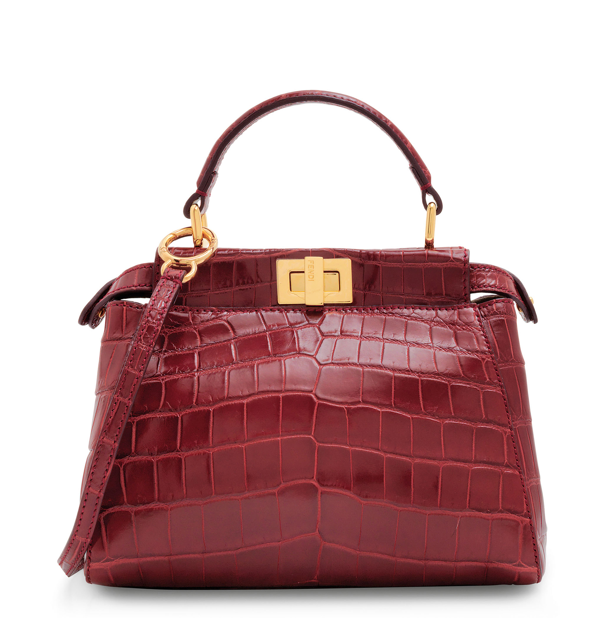 A DARK RED NILOTICUS CROCODILE MINI PEEKABOO WITH GOLD HARDWARE, FENDI ...