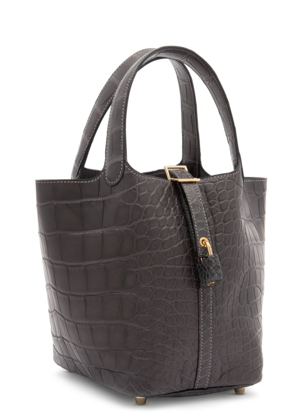 A MATTE GRAPHITE ALLIGATOR PICOTIN LOCK 26 WITH GOLD HARDWARE, HERMÈS ...