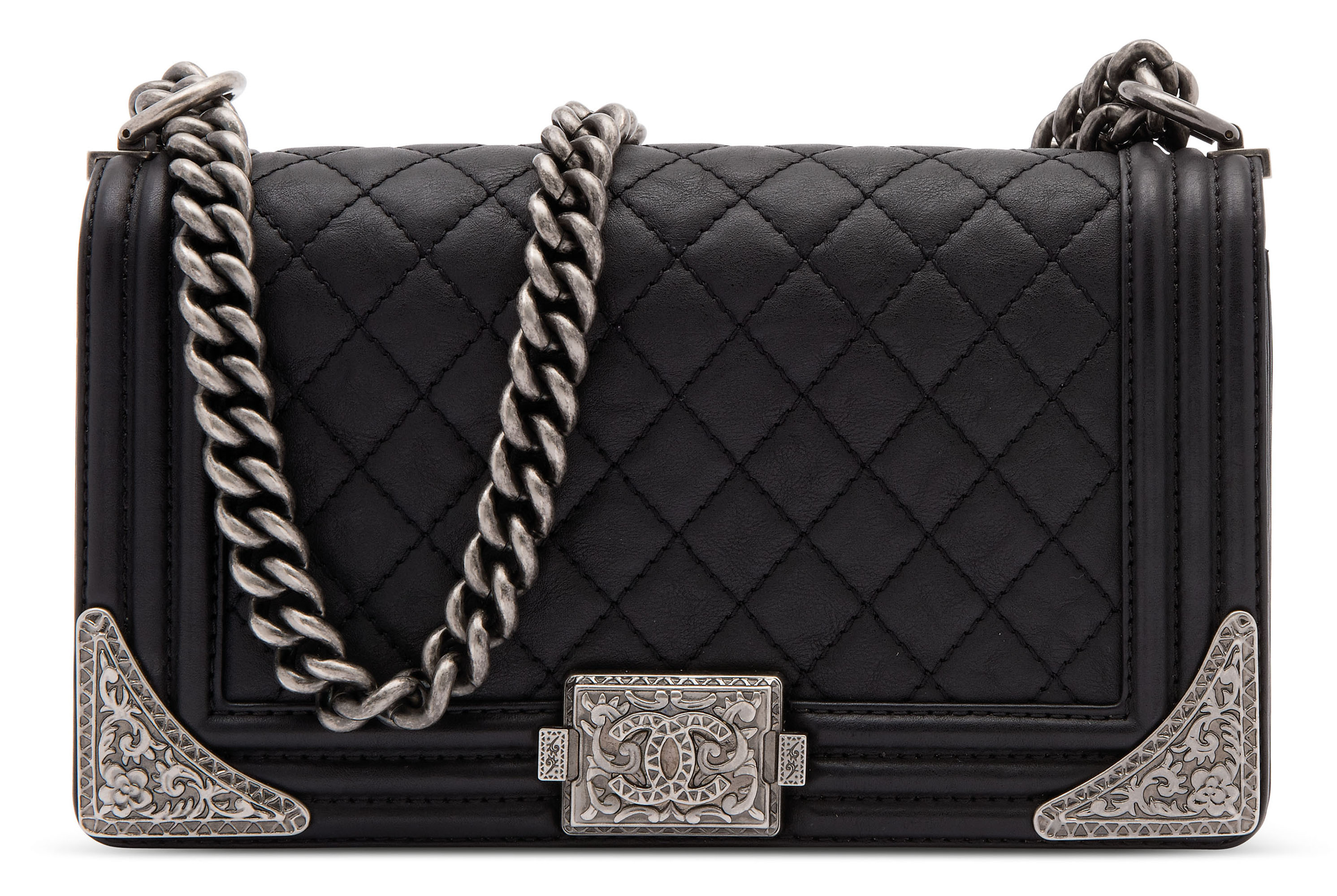 A LIMITED EDITION PARIS-DALLAS BLACK LEATHER MEDIUM BOY WITH DISTRESSED ...