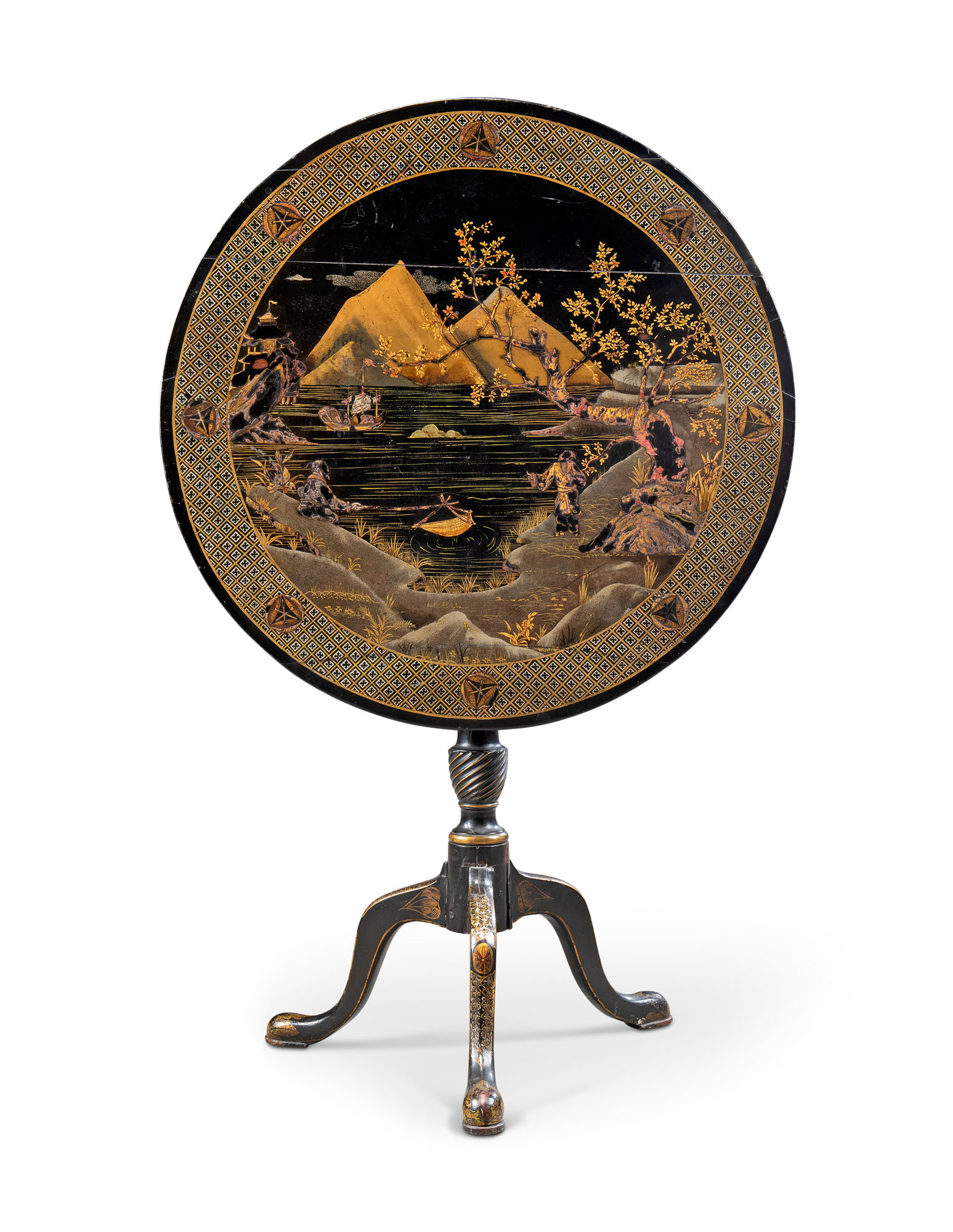 A GEORGE III BLACK-AND-GILT-JAPANNED TILT-TOP CIRCULAR TABLE, LATE 18TH ...