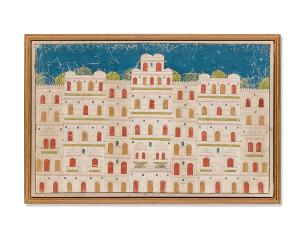 TWO INDIAN ARCHITECTURAL PAINTINGS OF PALACE GARDENS, MID-20TH CENTURY ...