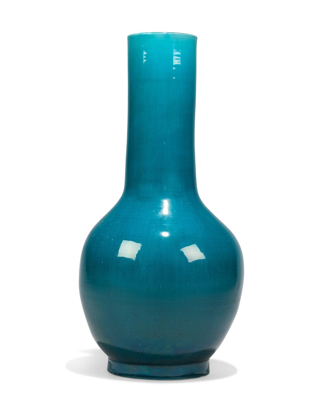 A LARGE CHINESE TURQUOISE-GLAZED BOTTLE VASE AND TWO FURTHER VASES, THE ...