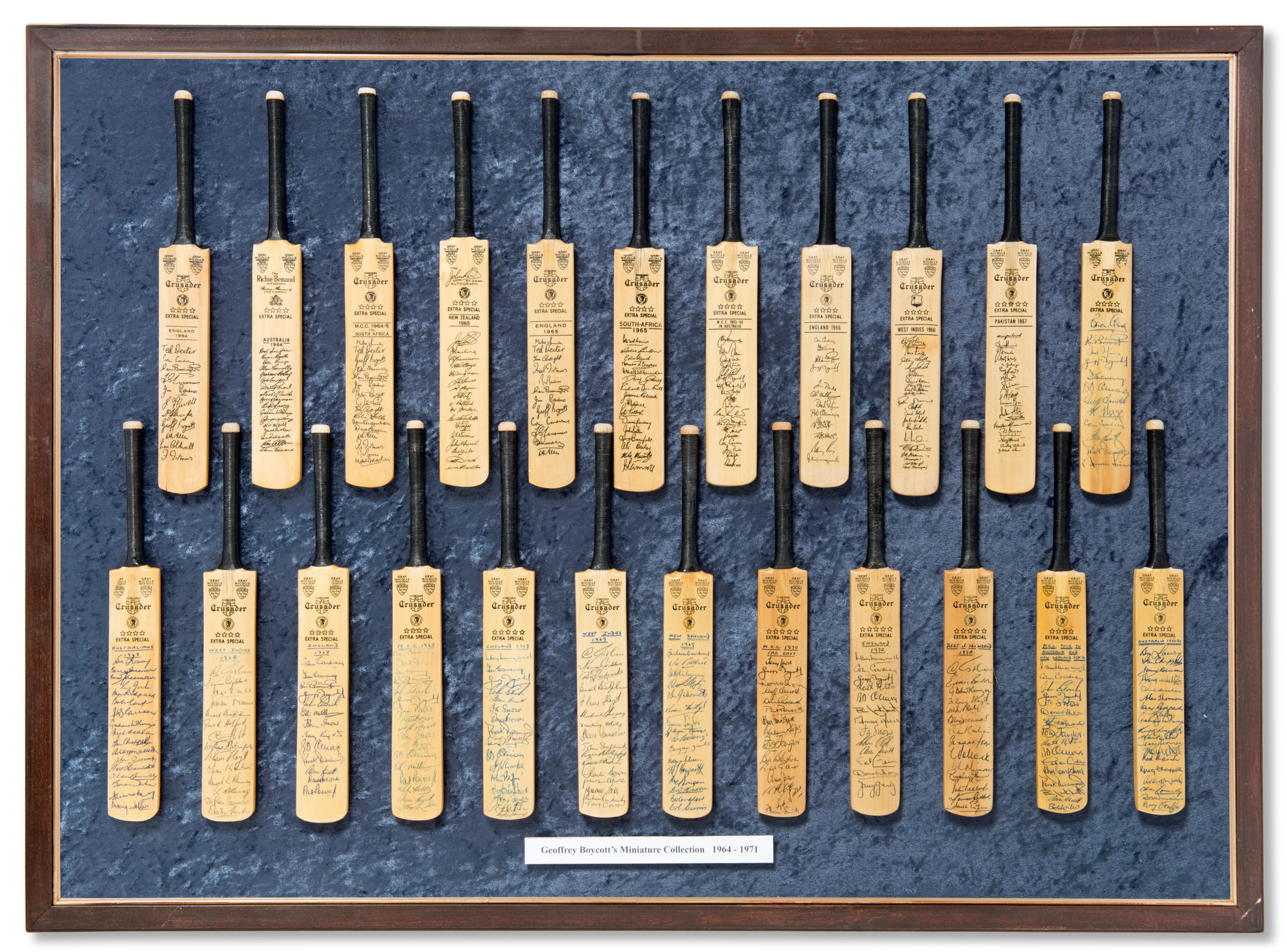 A FRAMED DISPLAY OF 23 MINIATURE BATS, 1964-1971 | Christie’s