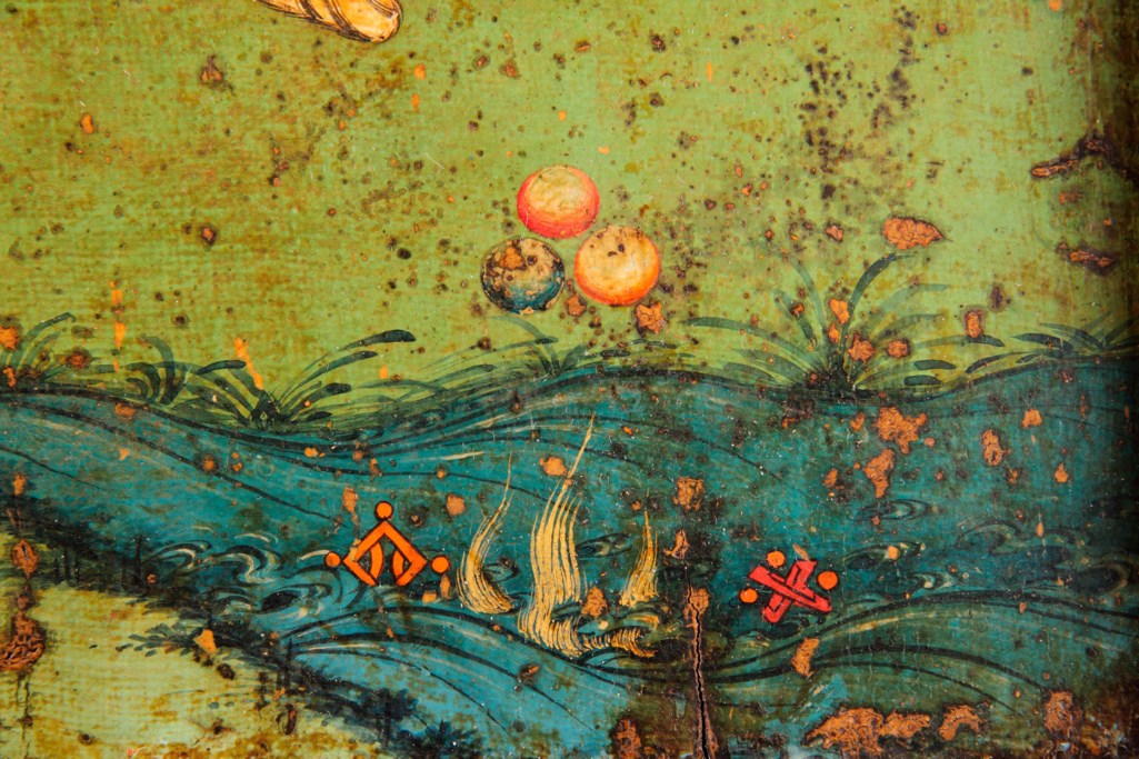 A PAIR OF POLYCHROME-PAINTED SHRINE DOORS WITH A MAHASIDDHA AND A PAIR ...