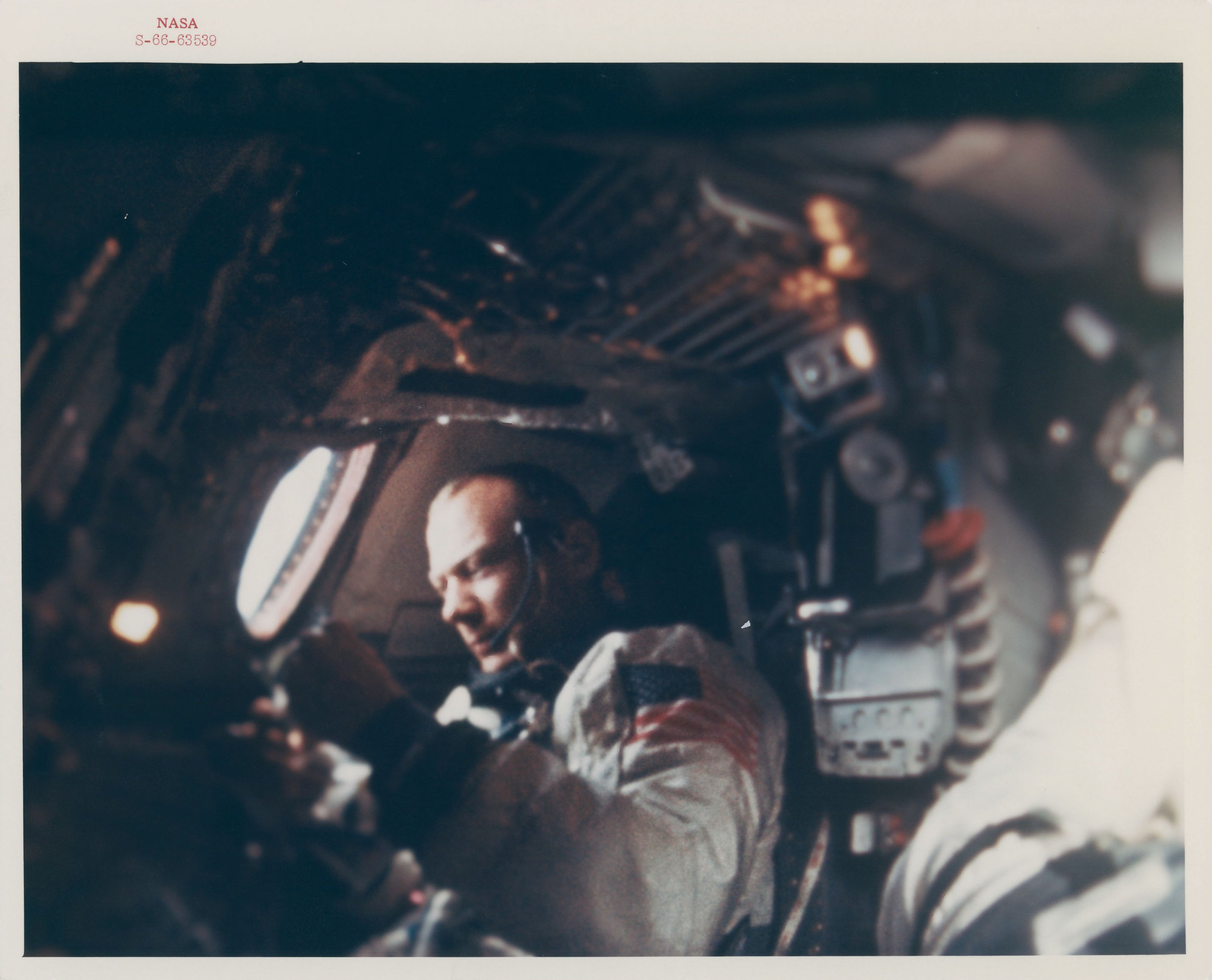 Buzz Aldrin in weightlessness; Earth horizon; congratulations at ...