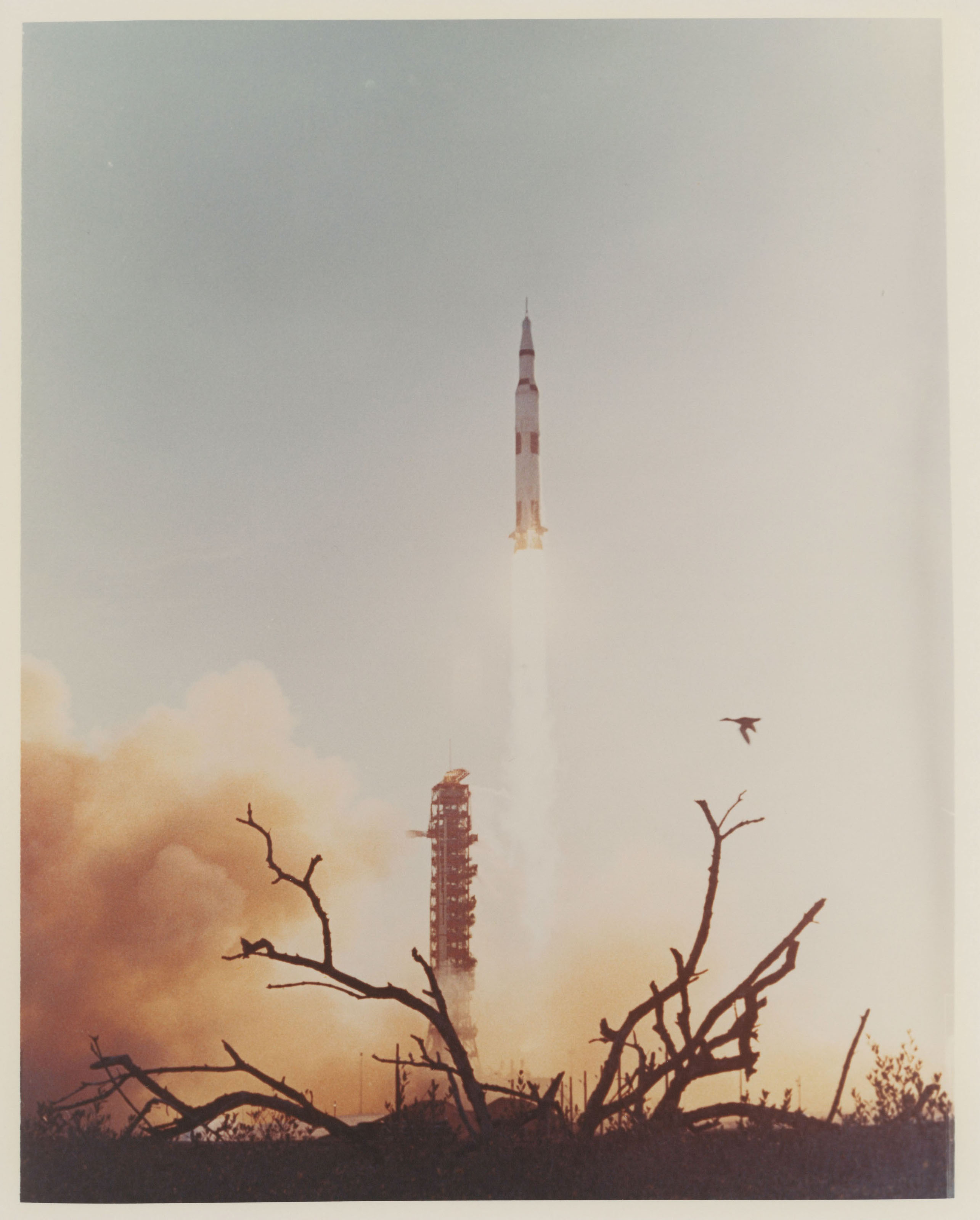 Liftoff of the first rocket sending humans to another world; the first ...
