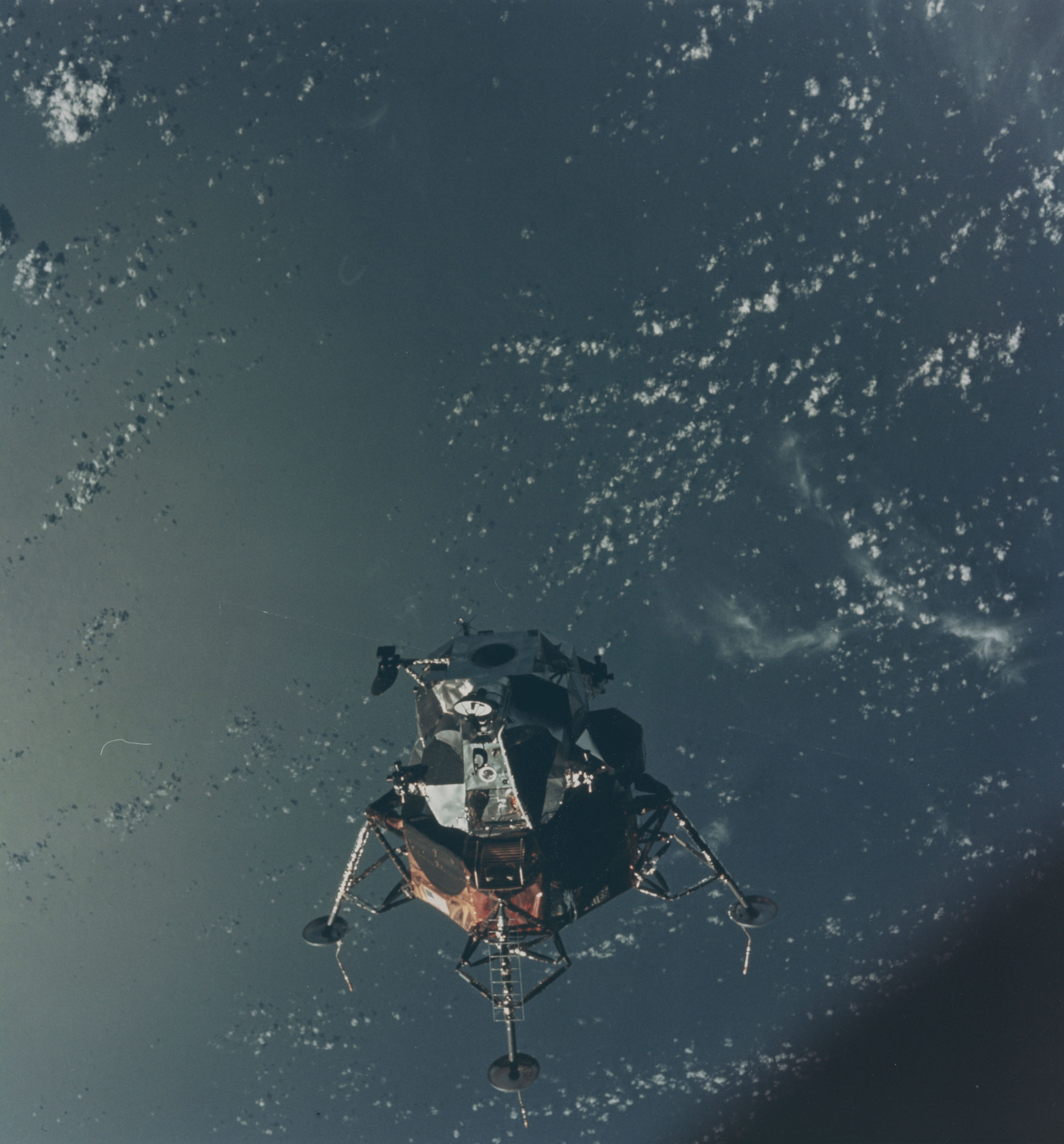 The LM Spider, first lunar spacecraft, [Large Format] over the blue ...