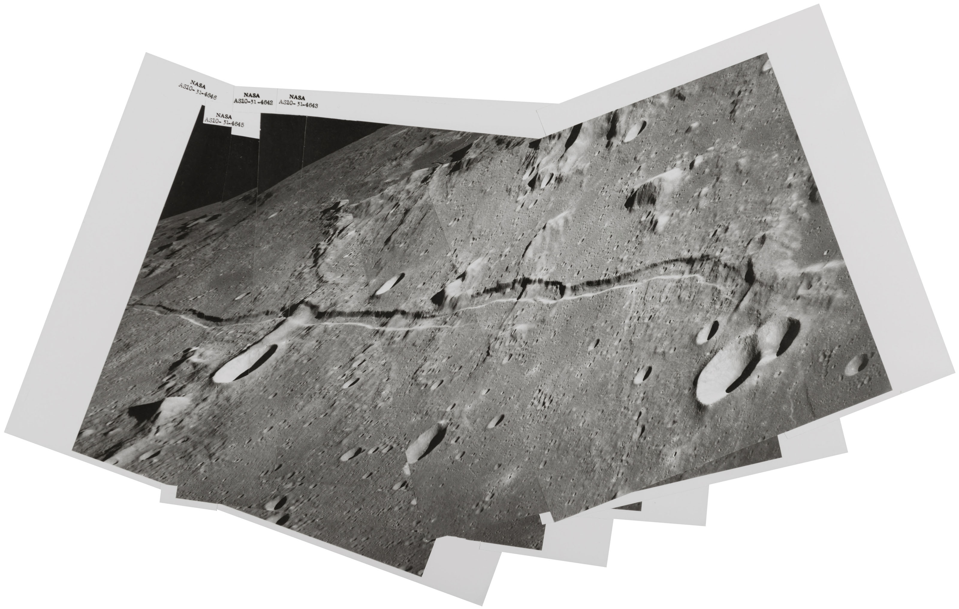 Telephoto panorama of Ariadaeus Rille [Mosaic]; Crater Godin at Sunrise; Hyginus Rille at the ...