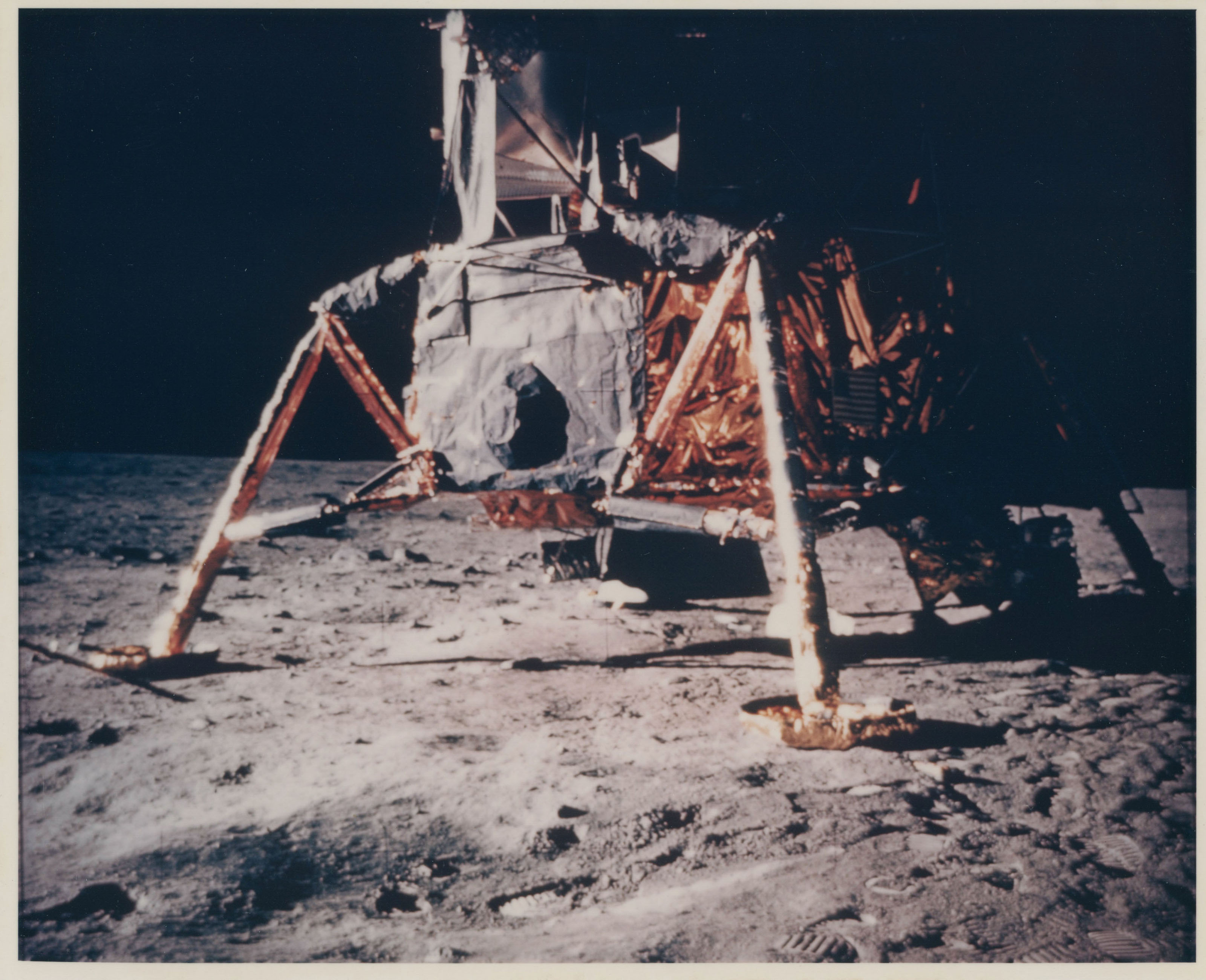 The LM Eagle on the Moon; the lunar surface TV camera on the Moon, July ...