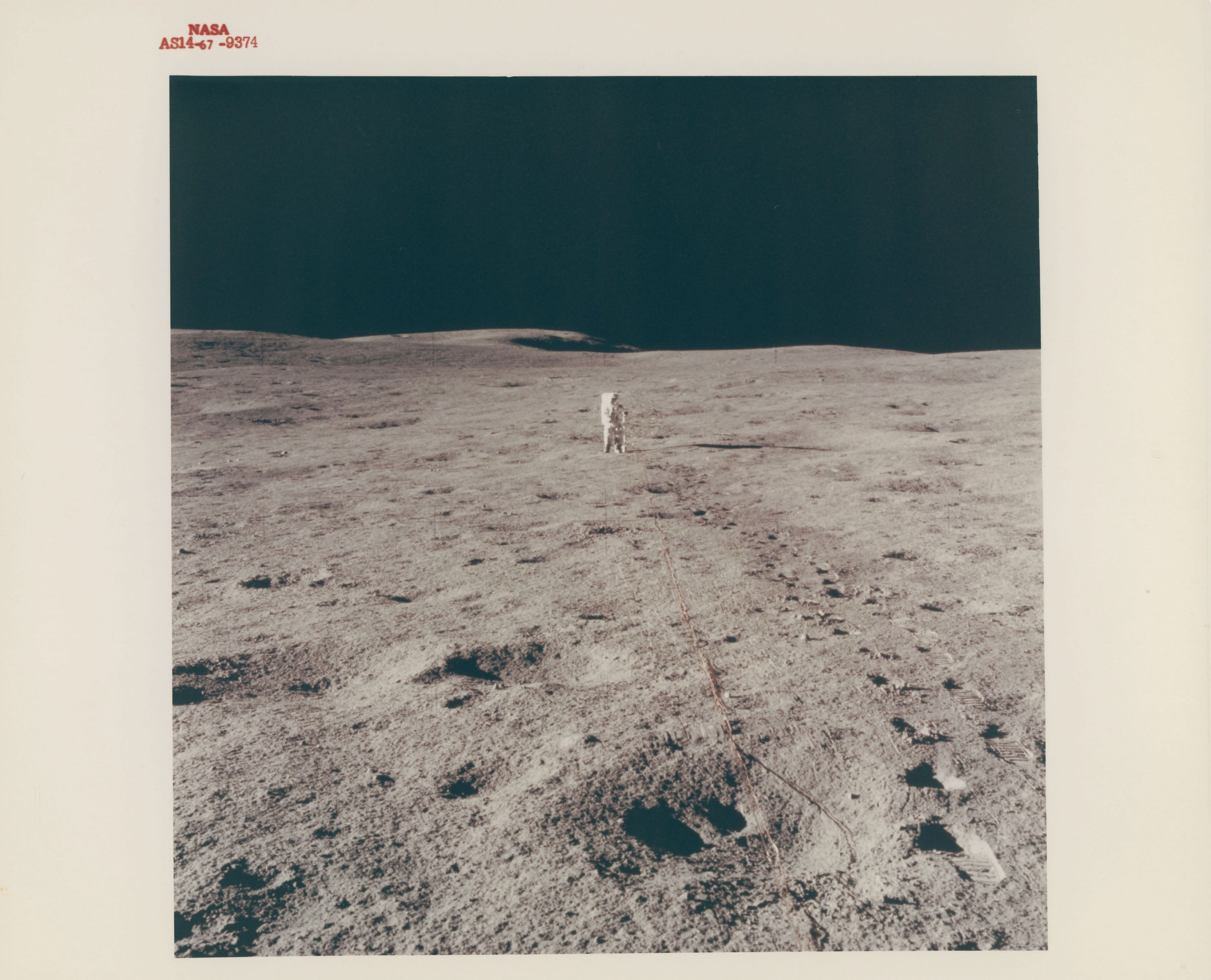 Edgar Mitchell at the end of the geophone line; panoramic sequence and ...