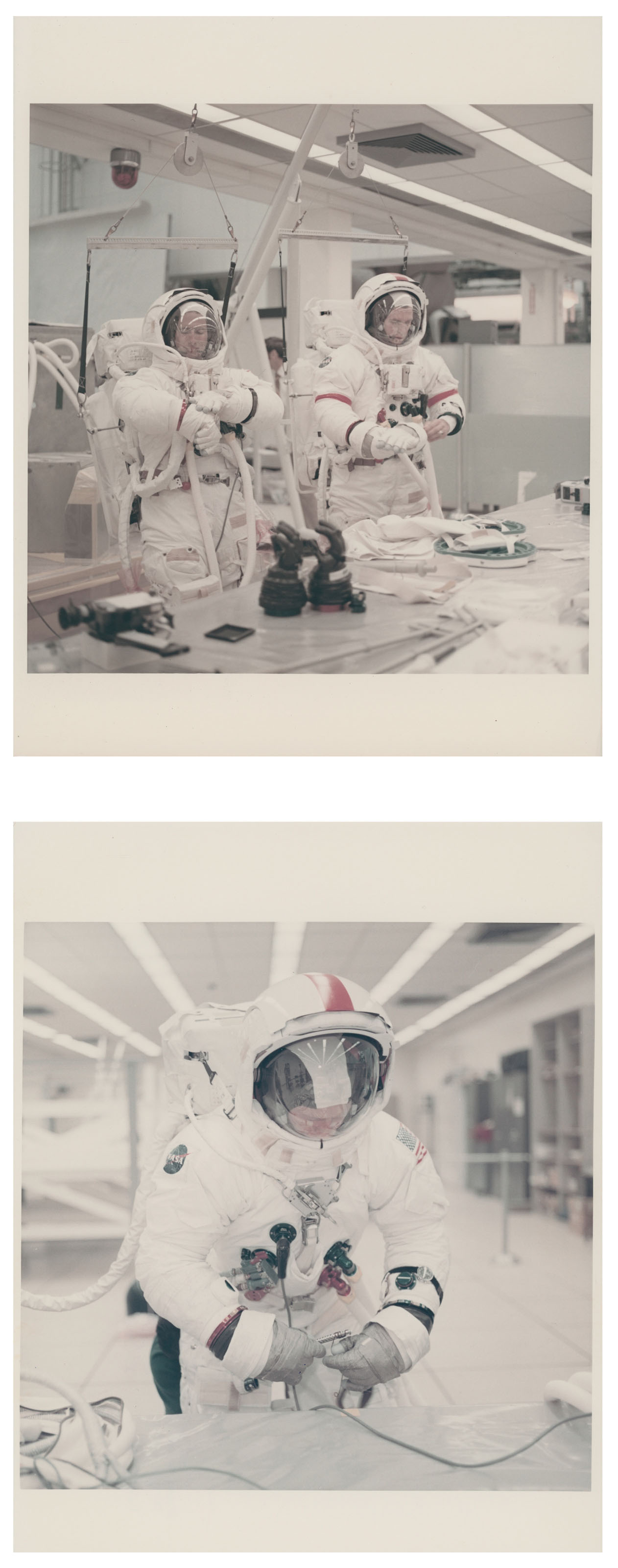 The astronauts checking their EVA equipment; official portraits of the ...
