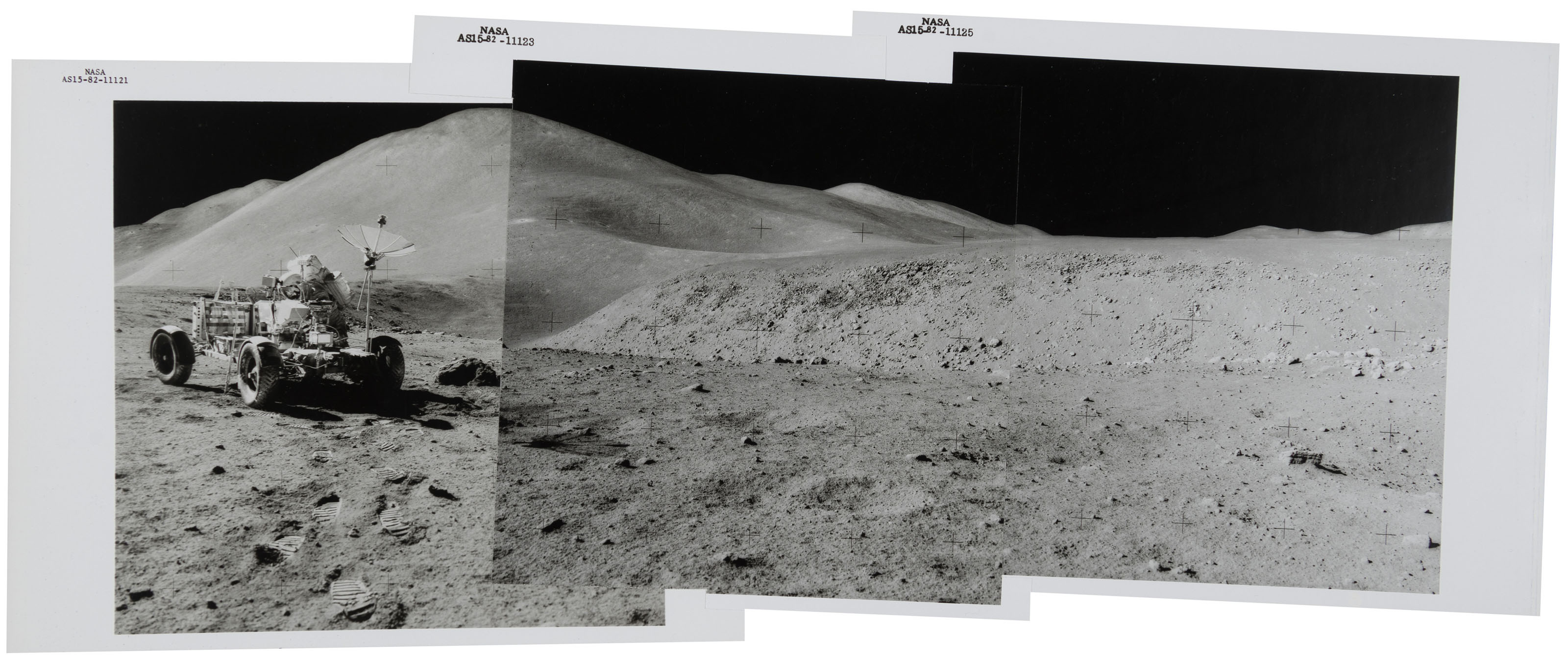 Panoramic view [Mosaic] with David Scott and the Rover in front of ...