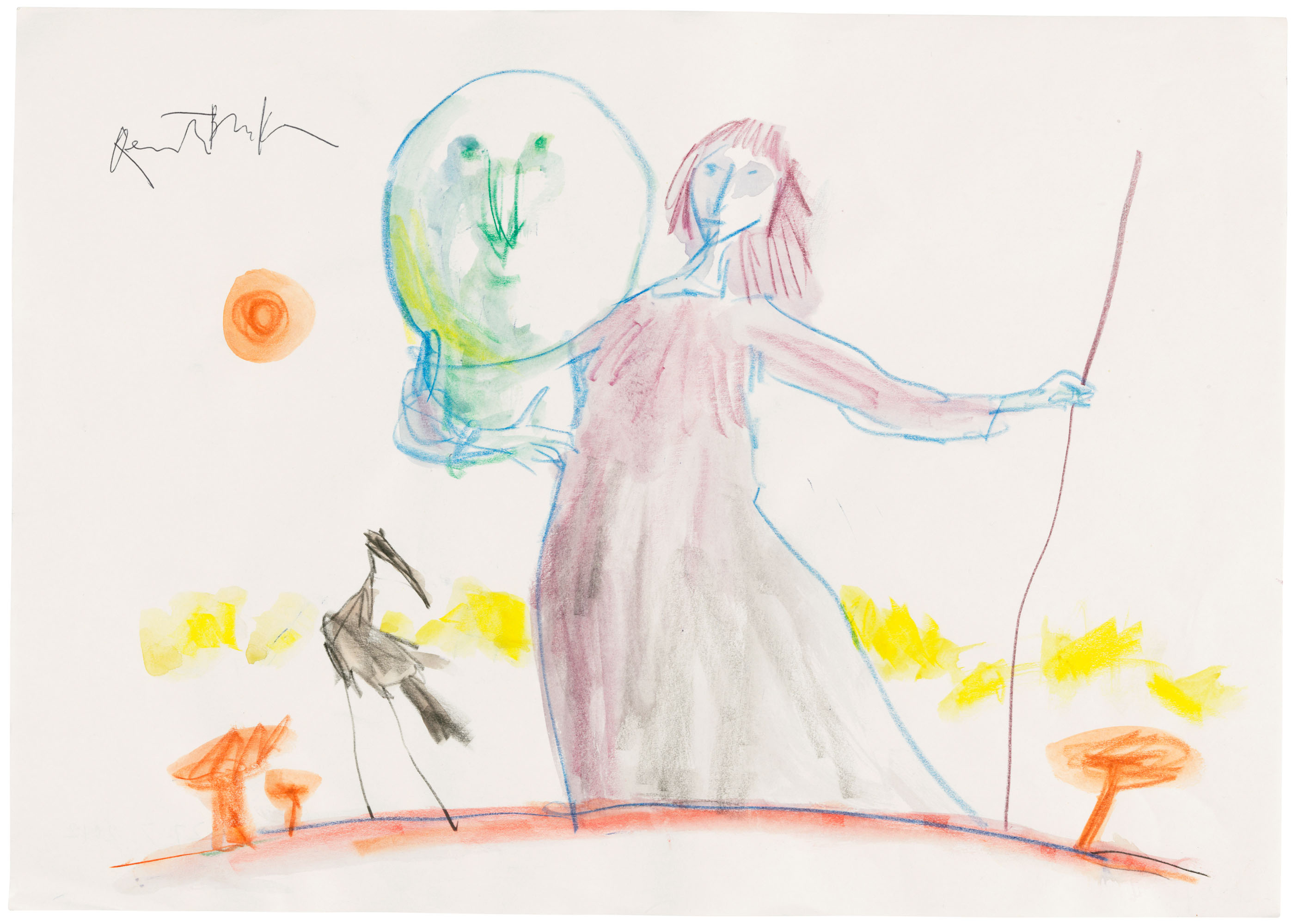 Quentin Blake (b. 1932), Woman carrying a large stone head | Christie’s